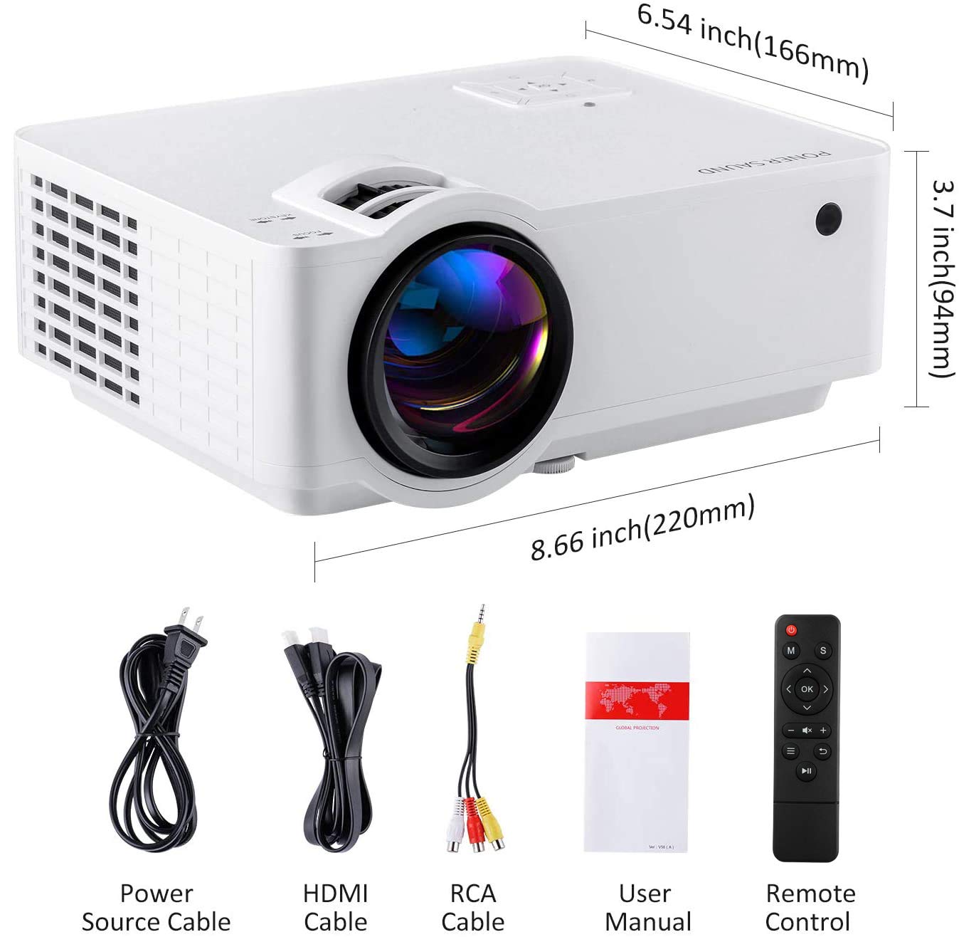 Mini Projector 7500 Lux 210" Projector 1080P Supported Display with 52000 Hrs LED Movie Projector Compatible with Phone Computer Laptop USB HDMI VGA-Home Office Outdoor Entertainment