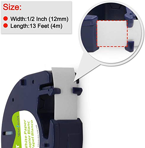 Wonfoucs 3-Pack Label Maker Paper Replacement for Dymo Label Maker Refills 91330 Self-Adhesive White Paper Label Refill 12mm x 4m 1/2 x 13 Work with DYMO LetraTag Label Makers LT-100H LT-100T QX50