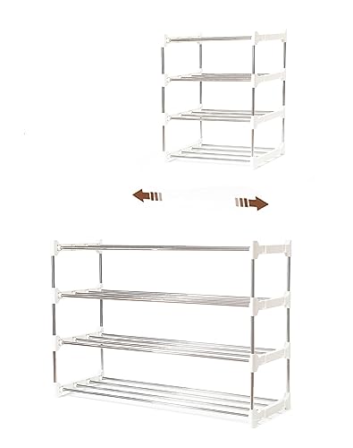 JAUZVIL Expandable Shoe Racks Metal Free Standing Shoe Shelf Shoe Storage Organizer For Entryway Closet (White, 4 Tiers)