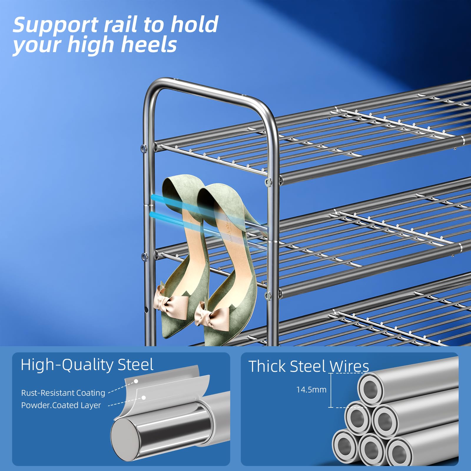 SUFAUY 3 Tier Shoe Rack, Closet Metal Shoe Rack Organizer Heavy Duty, Stackable, Silver