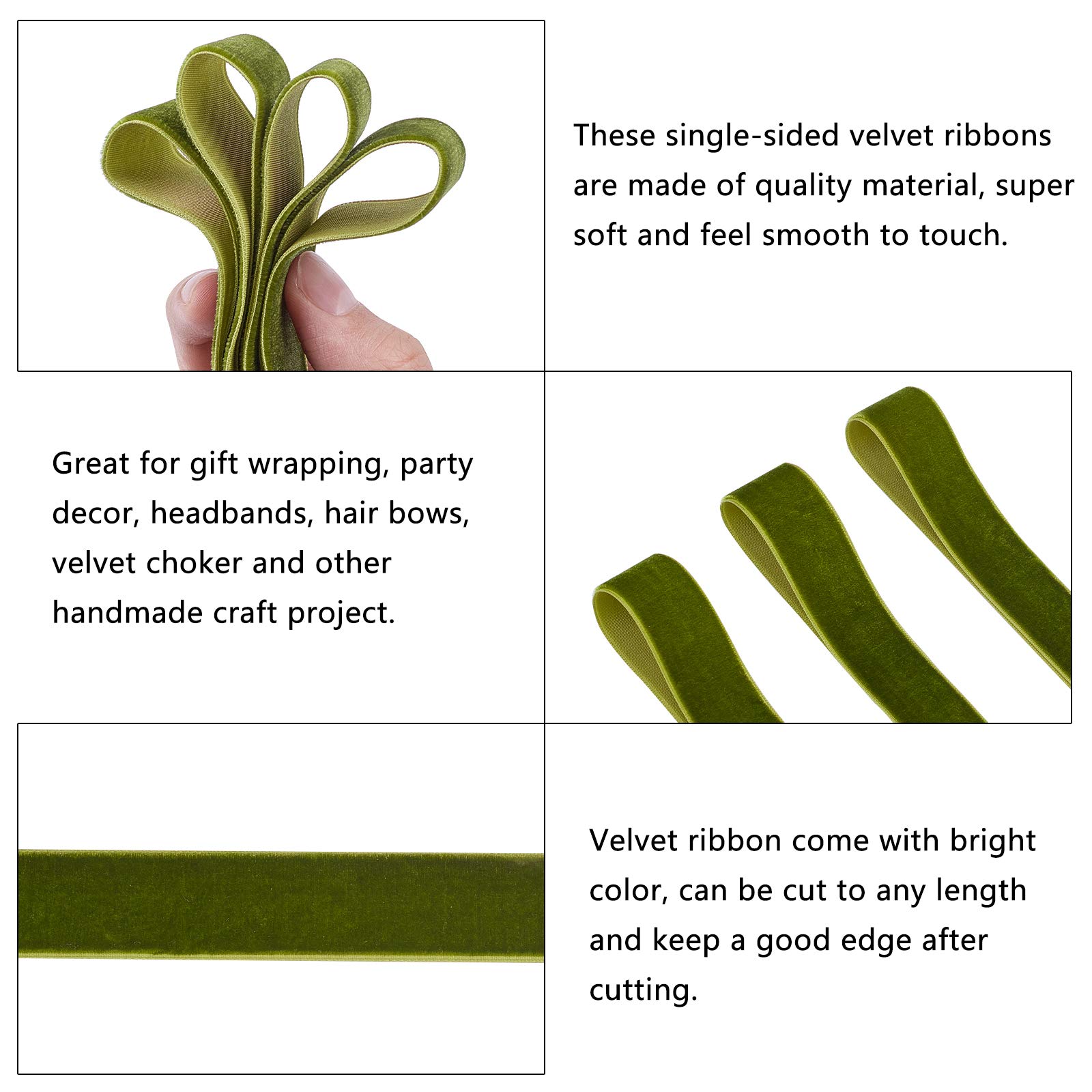 arricraft 20 Yards × 1 Inch Single Side Velvet Ribbon, Satin Ribbon Roll for Wedding, Gift Wrapping, Hair Bows, Flower Arranging, Home Decorating ( Olive )