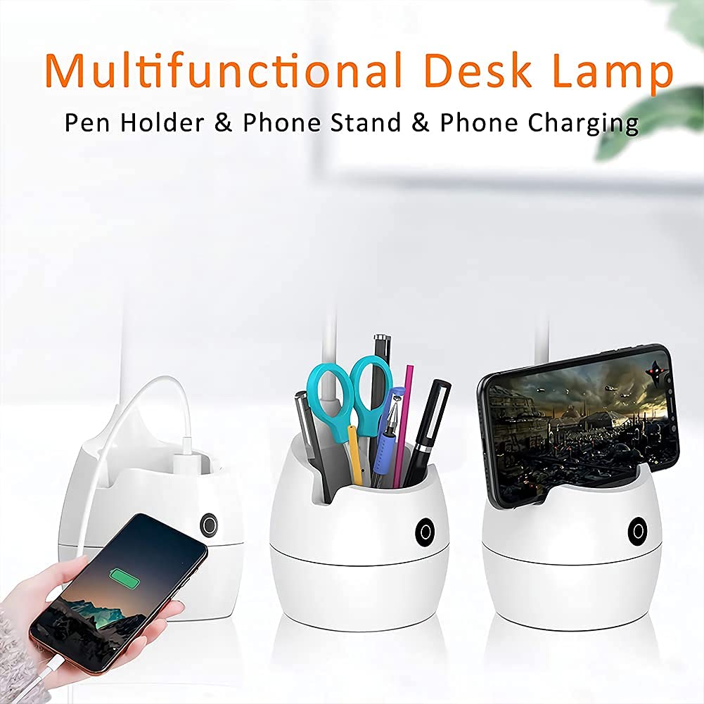 GSBLUNIE College Dorm Room Essentials - Desk Lamp, Pen Holder, 360° Gooseneck Desktop LED Desk Lamp with USB Charging Port, 3 Lighting Modes & 3 Brightness Levels, Table Lamp for Home Office