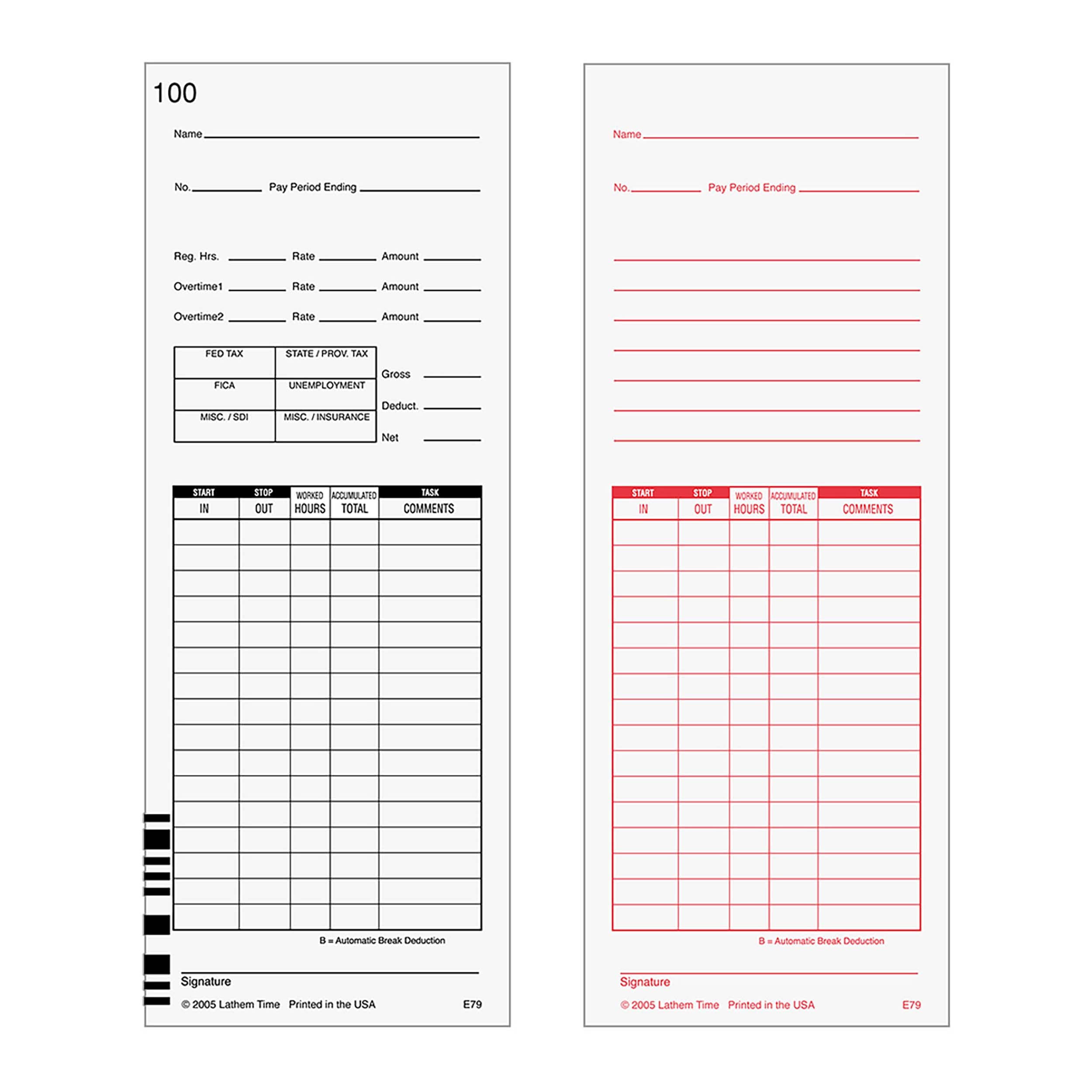 Lathem Time Cards, F/7000E, Numbered 1-100, 2-Sided, 3 3/8" x 9", White, Pack Of 100