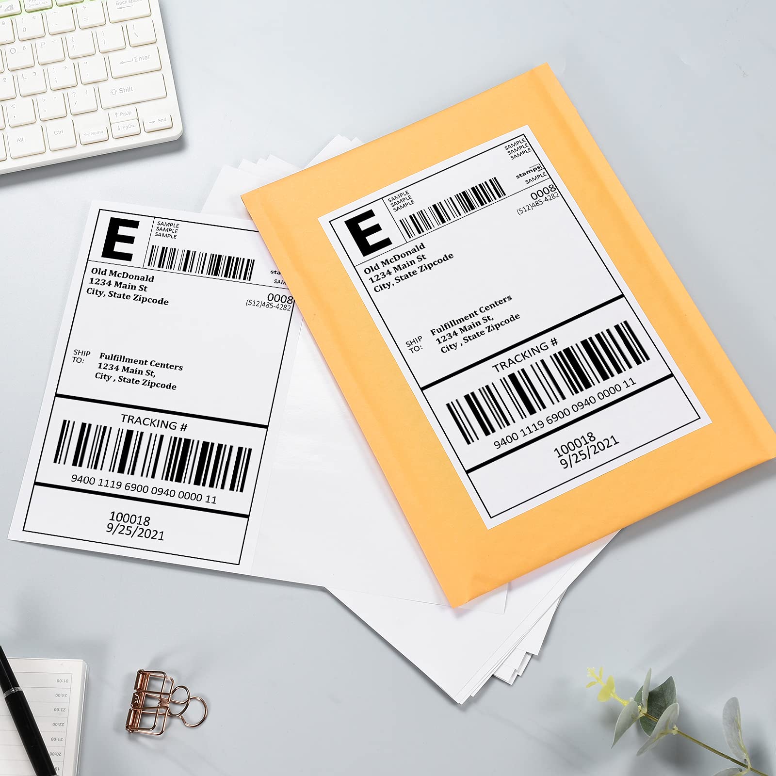 Shipping Labels, Pacific Mailer Half Sheet Shipping Label Compatible for Inkjet 2 Per Page 8.5 x 11 Self Adhesive Mailing Return Address Labels Printable Sticker Paper [100 Sheets/ 200 Labels, White]