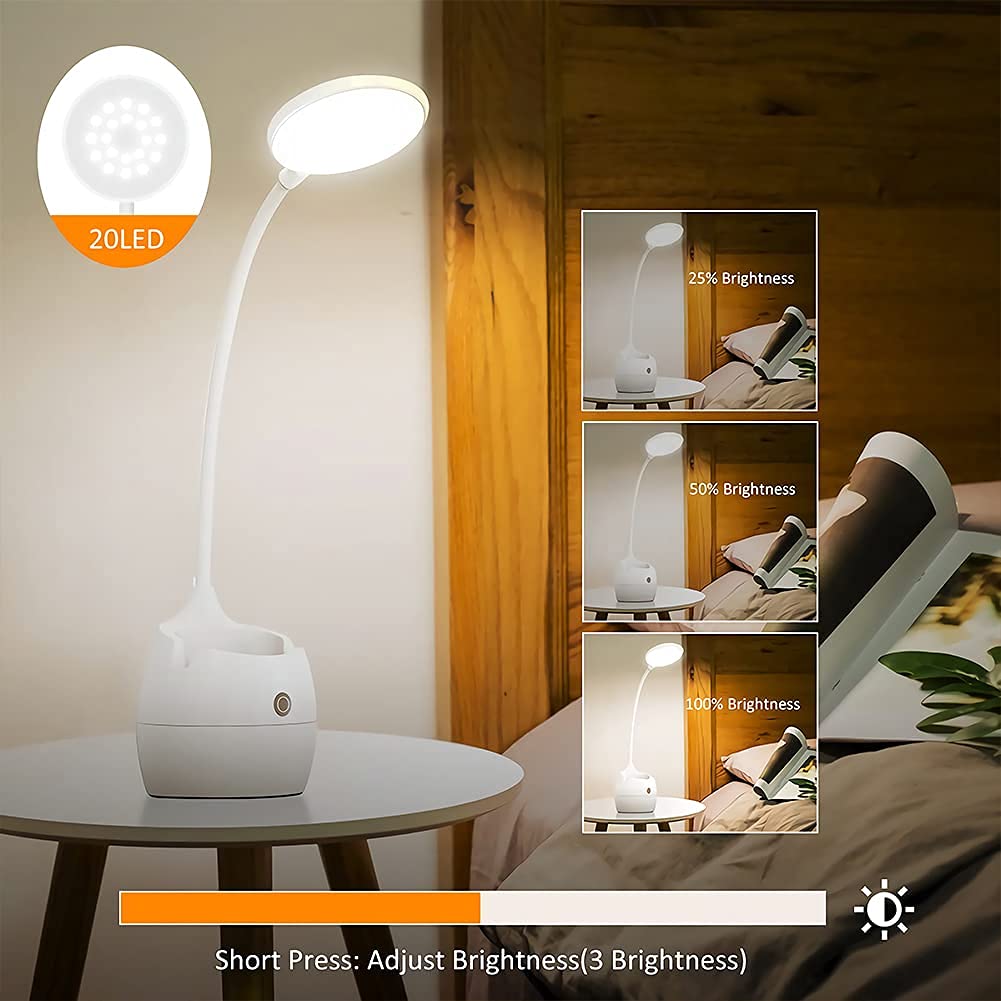 GSBLUNIE College Dorm Room Essentials - Desk Lamp, Pen Holder, 360° Gooseneck Desktop LED Desk Lamp with USB Charging Port, 3 Lighting Modes & 3 Brightness Levels, Table Lamp for Home Office
