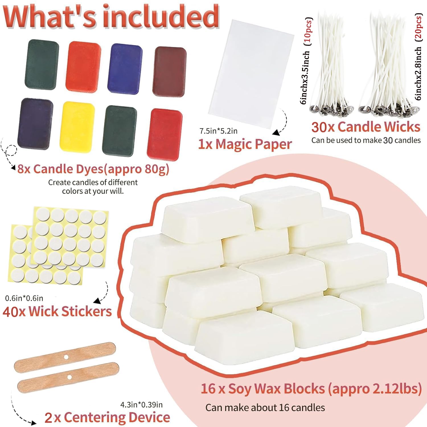 Candle Making Kit for Adults, Candle Making Supplies, Soy Wax Candle Making Kit for Making Soy Candle,Soy Wax for Candle Making,Candle Soy Wax Kit Including Candle Wax Dyes,Candle Wicks,Wick Stickers