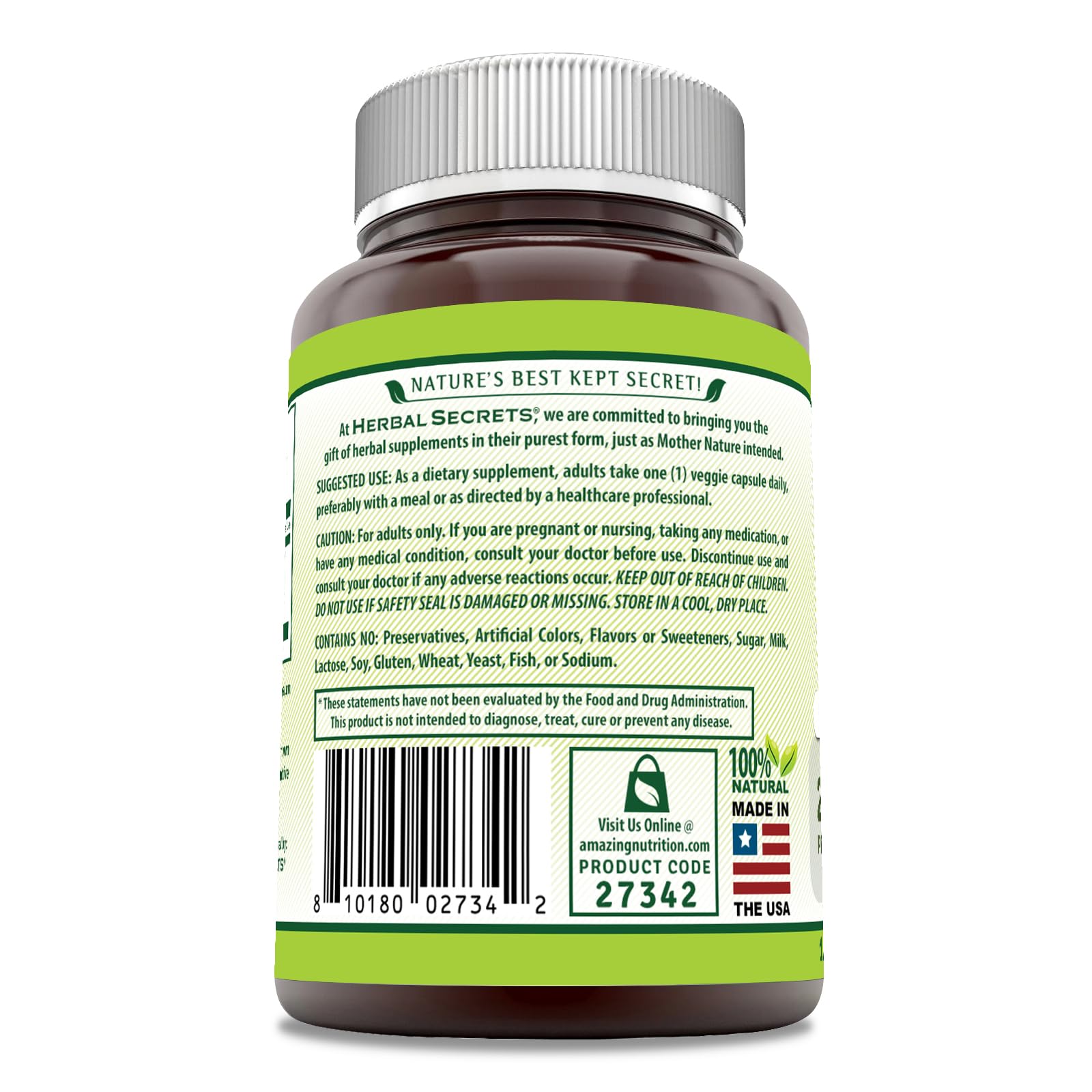 Herbal Secrets Pomegranate Extract 250 Mg 120 Veggie Capsules Supplement | Non-GMO | Gluten Free | Made in USA