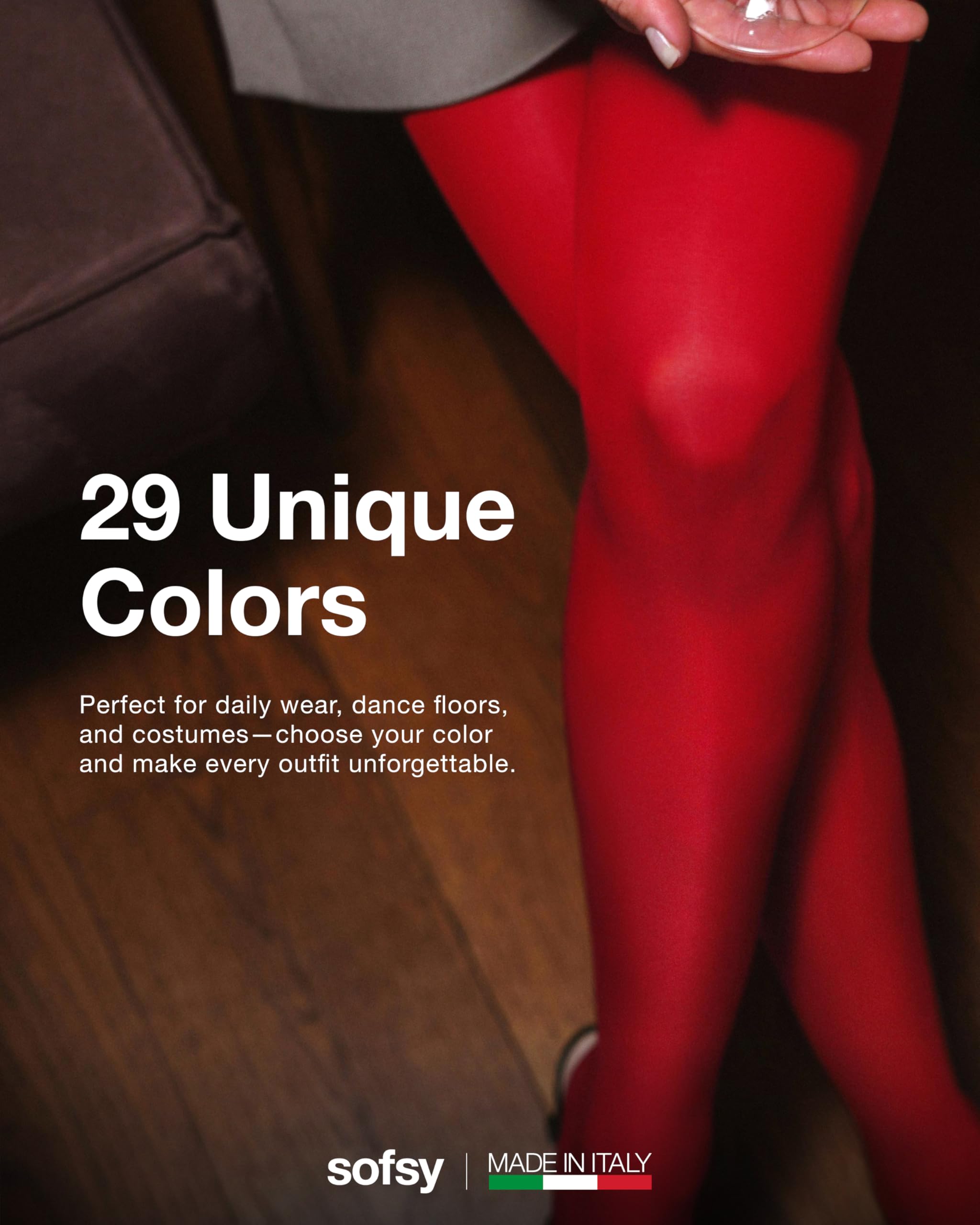 sofsy Italian-Made Clover Green Tights for Women | Ultra Soft Solid Color Pantyhose for Dresses | Durable High Waist Opaque Nylons - Large
