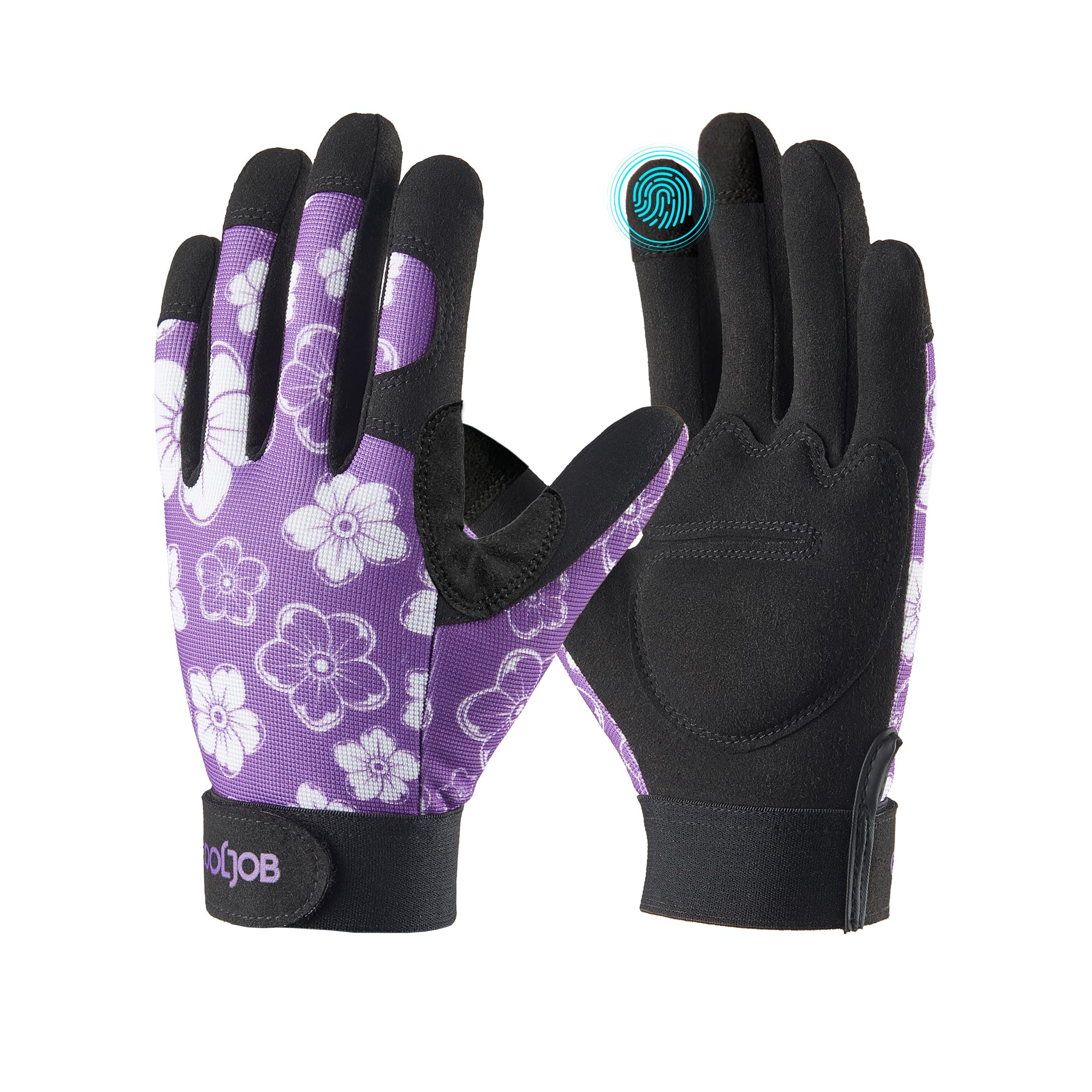 COOLJOB Medium Gardening Work Gloves for Women Ladies, Thorn Proof for Rose Pruning, Cactus Handling, Blackberry Bush Planting, Puncture Resistant Anti-Slip Flexible, 1 Pair M Floral Purple