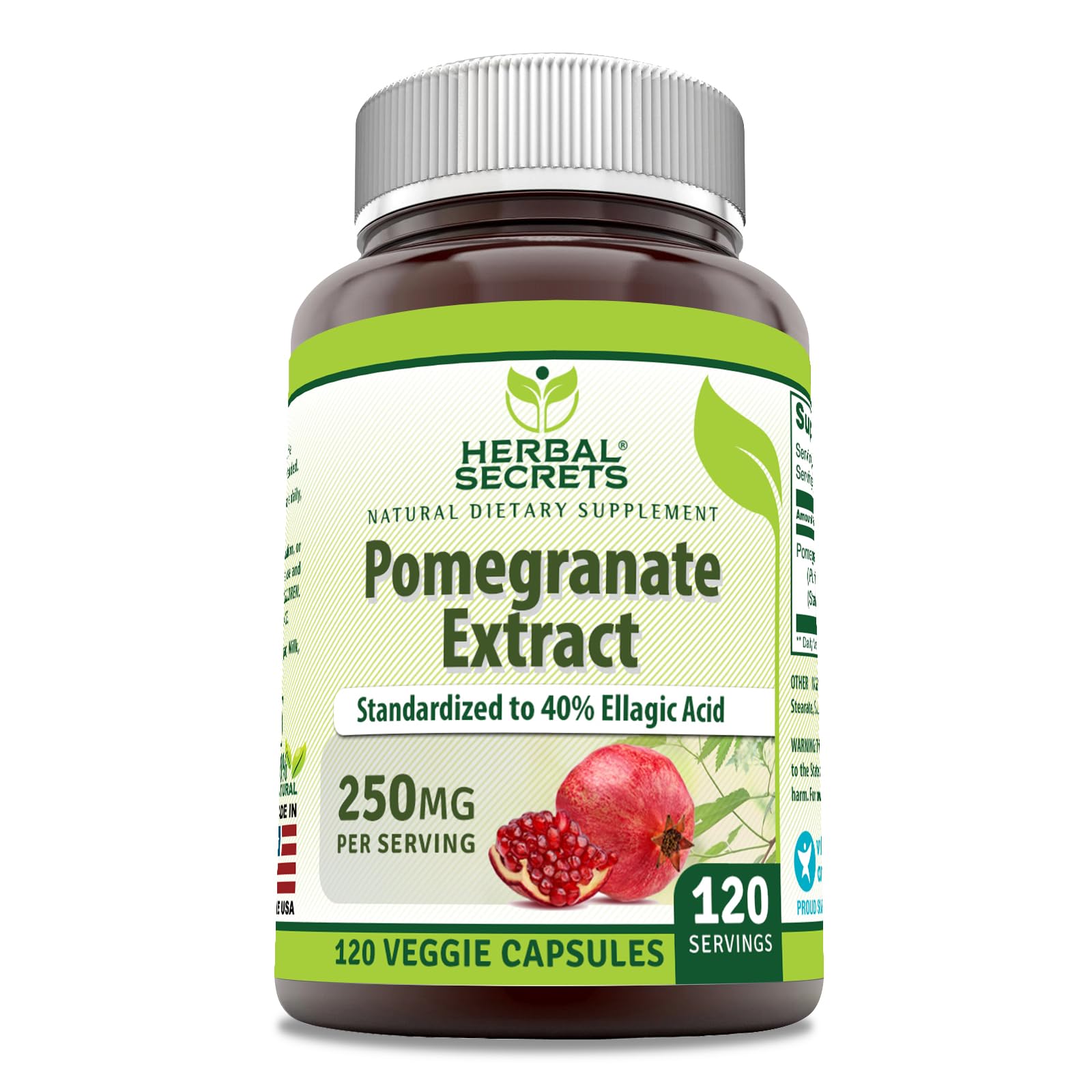 Herbal Secrets Pomegranate Extract 250 Mg 120 Veggie Capsules Supplement | Non-GMO | Gluten Free | Made in USA