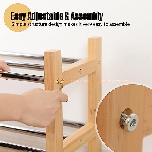 NUDUKO Expandable Shoe Rack Storage Organizer - 2 Tier Adjustable Wood and Metal Shoe Shelf Heavy Duty Small Shoe Rack for Closet Bedroom Entryway (Natural)