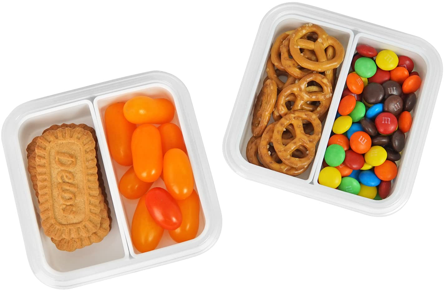 carrotez 2 Compartment Snack Containers, Portion Control Container, Small Food Storage Containers, Small Snack containers with Airtight lids, BPA Free, Stackable, Reusable, 2 PACK