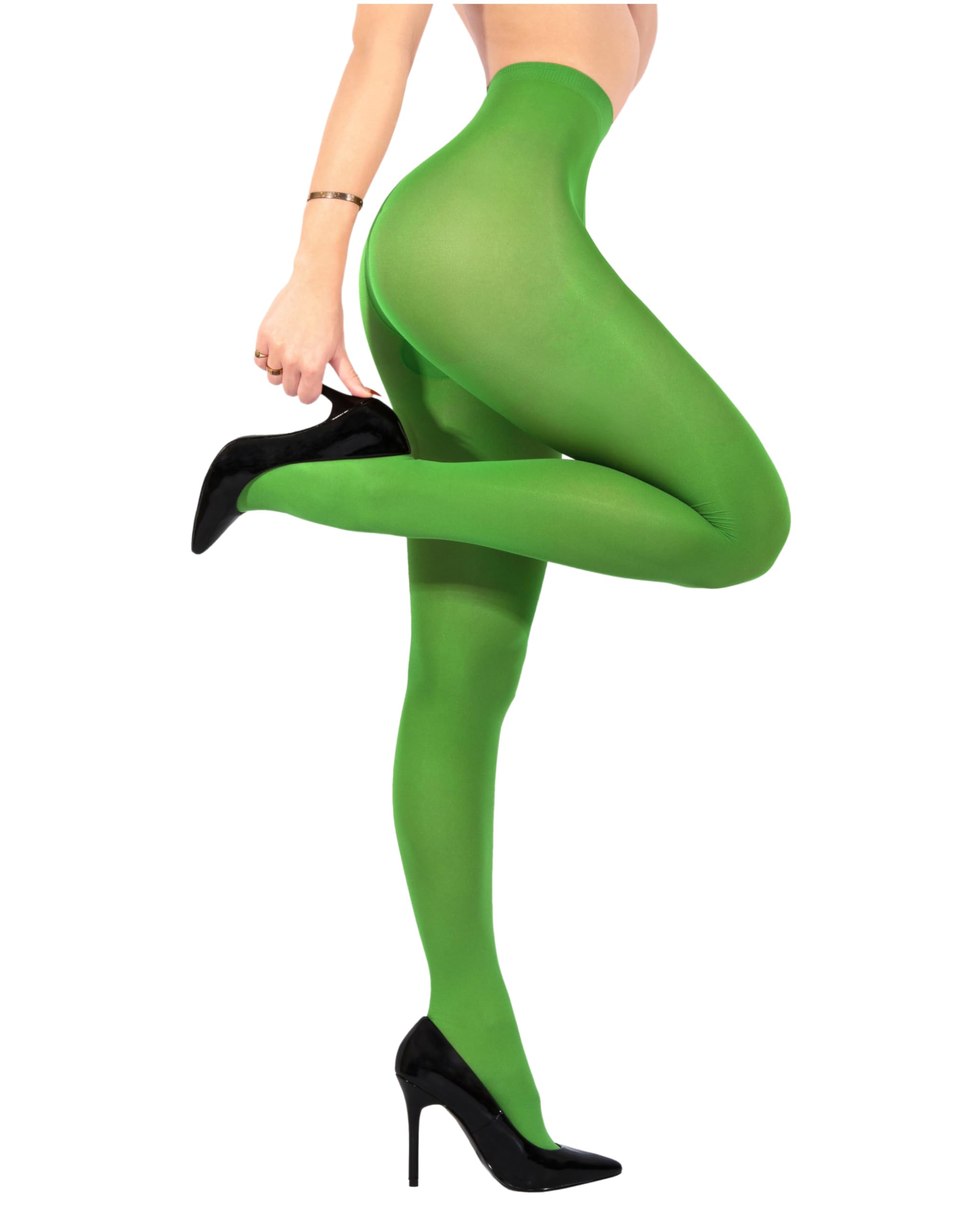 sofsy Italian-Made Clover Green Tights for Women | Ultra Soft Solid Color Pantyhose for Dresses | Durable High Waist Opaque Nylons - Large