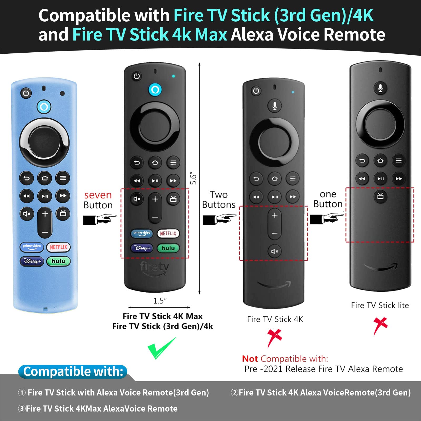 Zazolyne Remote Cover Compatible with Voice Remote 4K,3rd Gen Remote Case Glow in The Dark Cover Green Blue and Red Not Glow