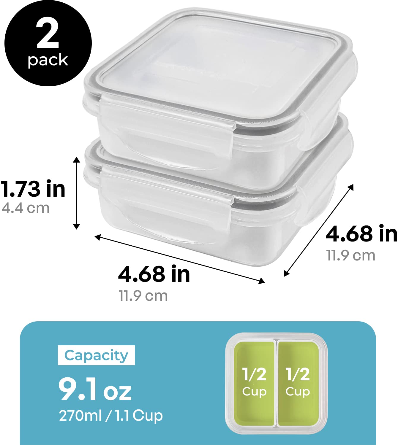 carrotez 2 Compartment Snack Containers, Portion Control Container, Small Food Storage Containers, Small Snack containers with Airtight lids, BPA Free, Stackable, Reusable, 2 PACK