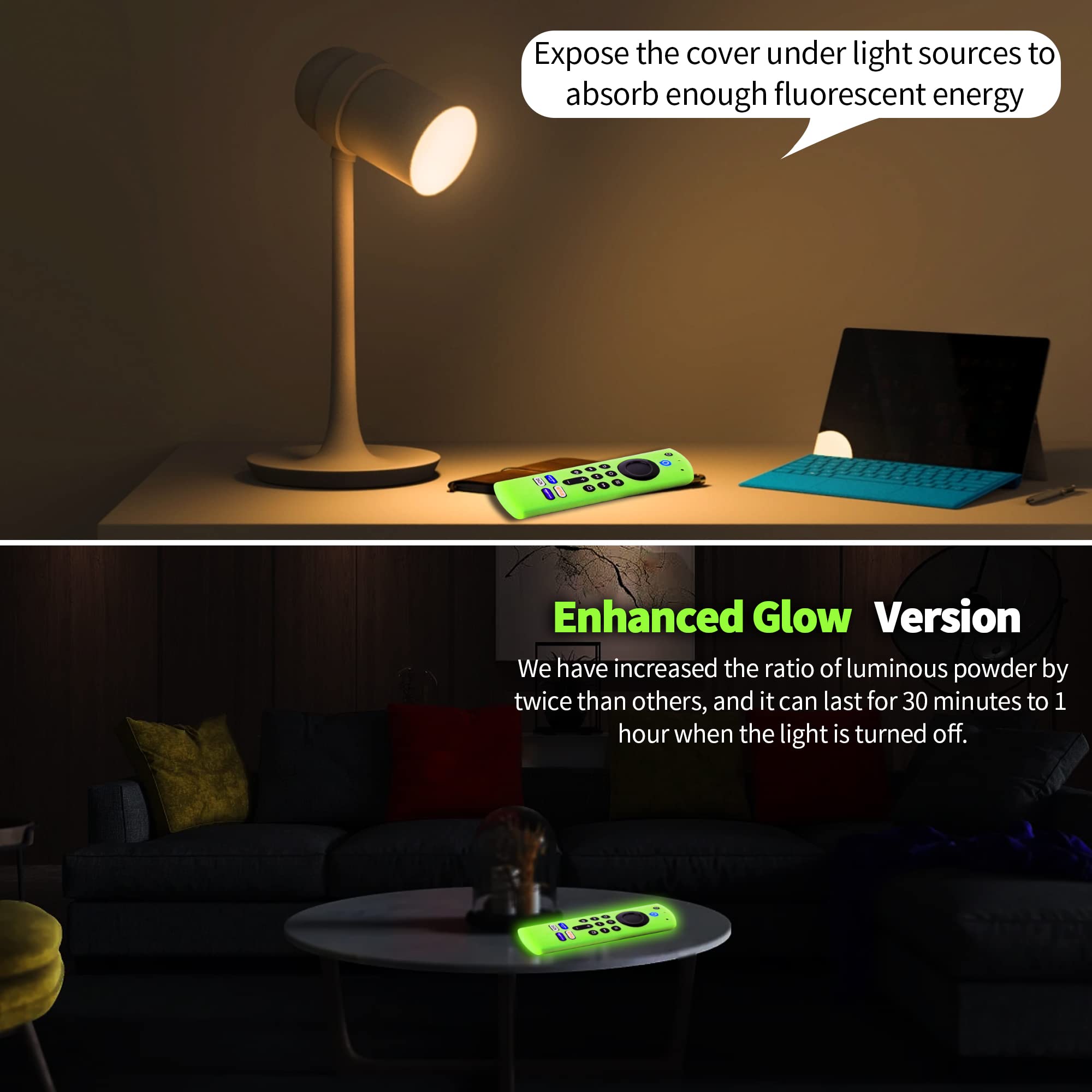 Zazolyne Remote Cover Compatible with Voice Remote 4K,3rd Gen Remote Case Glow in The Dark Cover Green Blue and Red Not Glow