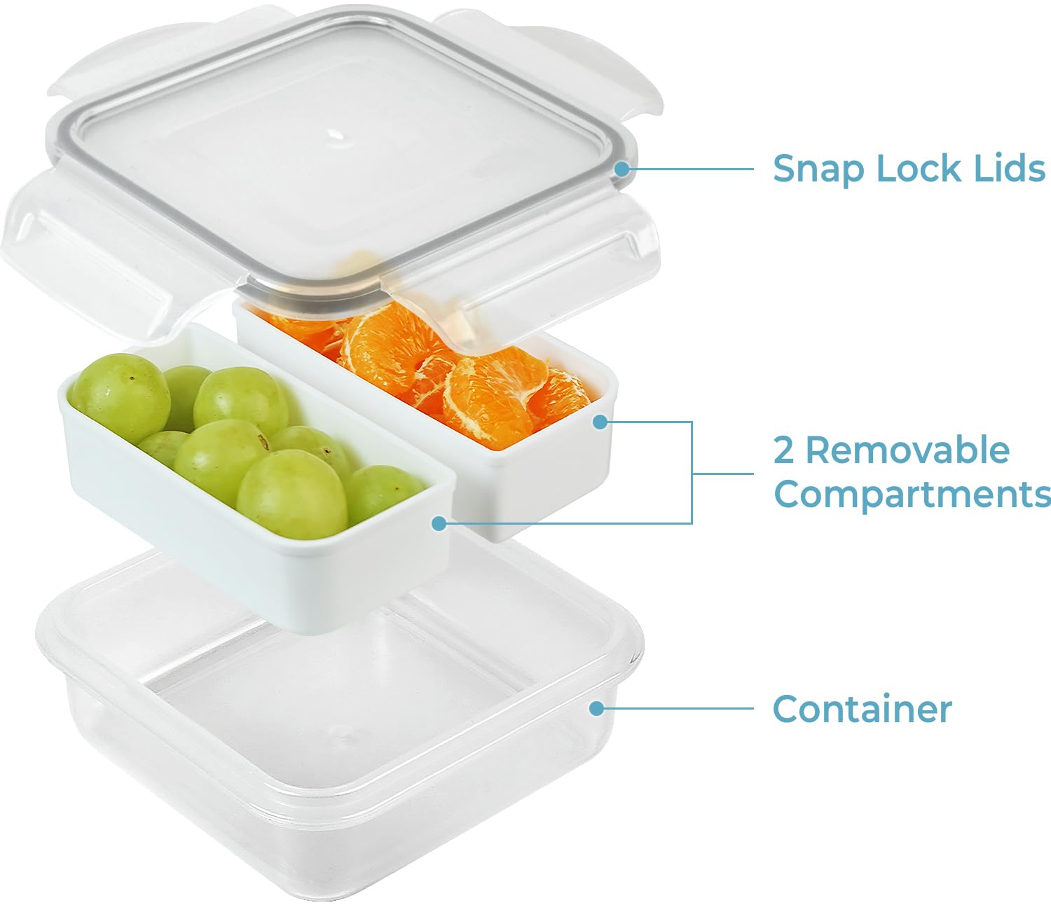 carrotez 2 Compartment Snack Containers, Portion Control Container, Small Food Storage Containers, Small Snack containers with Airtight lids, BPA Free, Stackable, Reusable, 2 PACK
