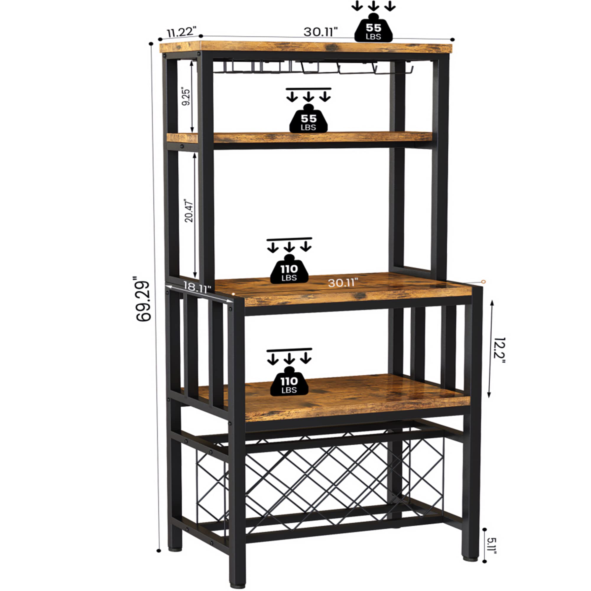 AWQM 5-Tier Kitchen Bakers Rack ,Industrial Wine Rack Table Microwave Stand, FreeStanding Wine Bar Rack,Coffee Bar Kitchen Storage Rack,Wine Cabinet Kitchen Hutch for Dining Room Living Room,Walnut