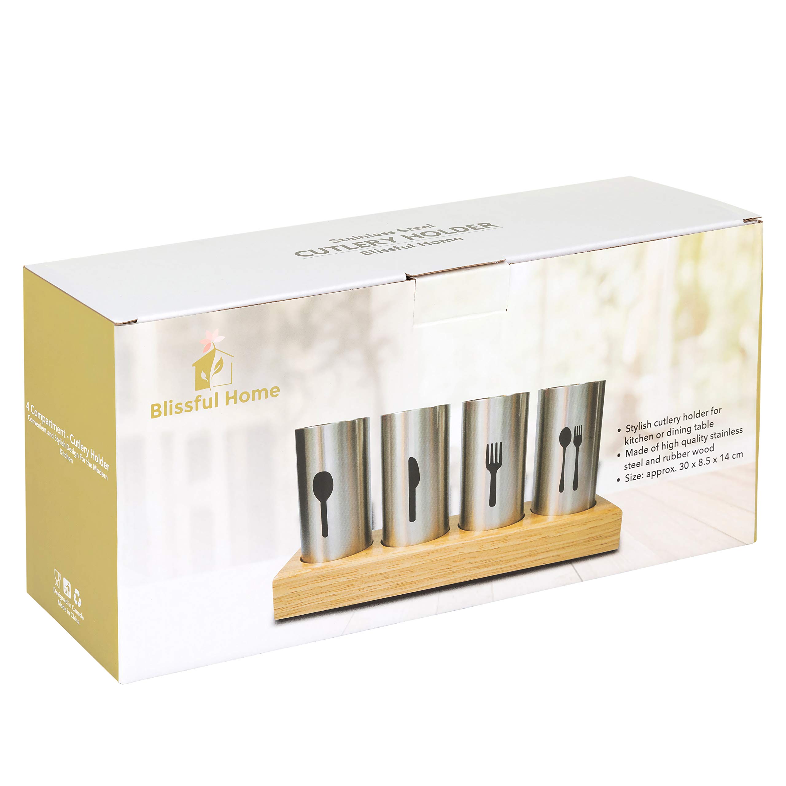 Blissful Home Stainless Steel Flatware & Silverware Cutlery Holder Caddy - Easily Organize Your Spoons, Knives, Forks, etc - Ideal for Kitchen, Dining, Entertaining, Picnics, and Much More…