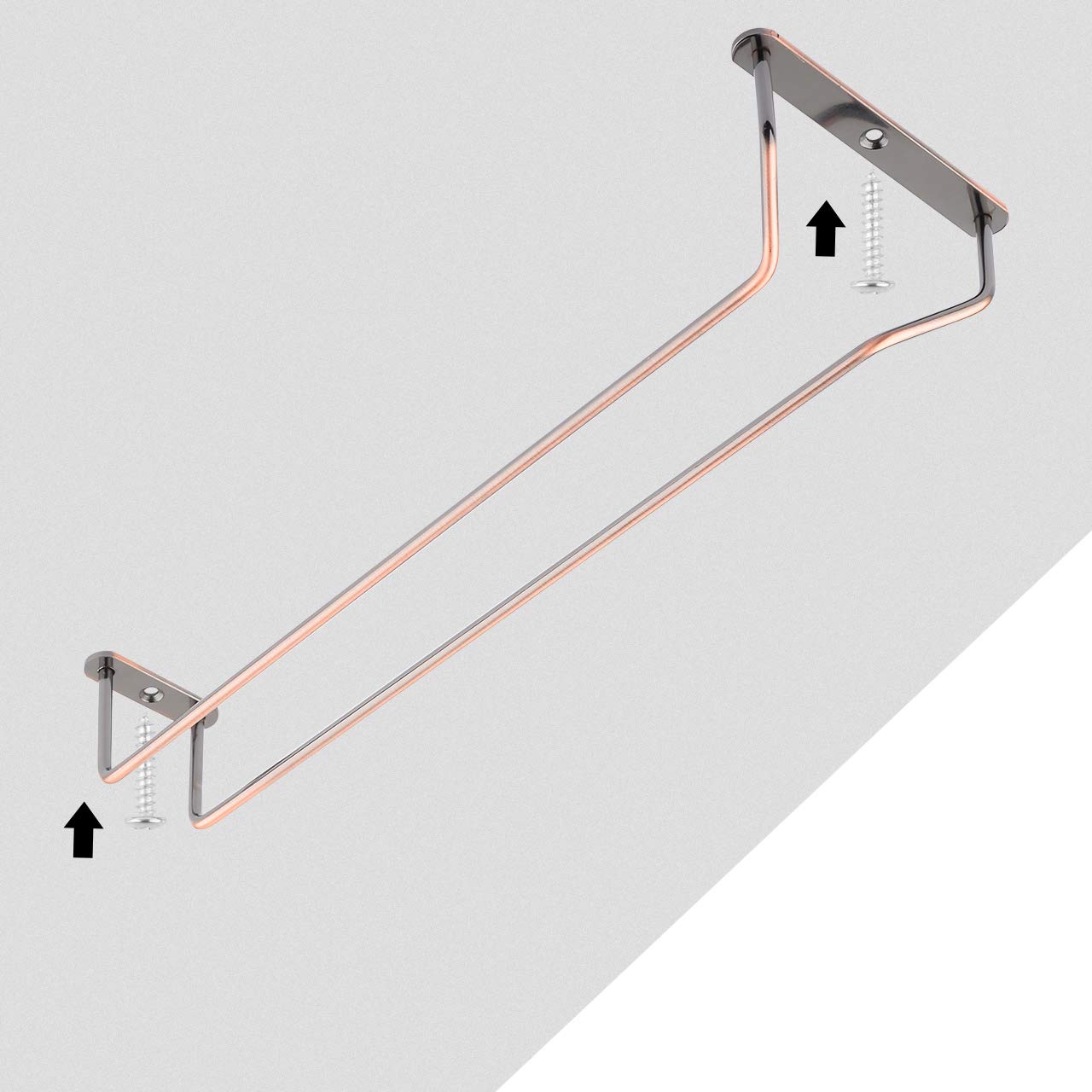 CM Pack of 2 Under Cabinet Hanging Rack Wire Hanger Rack Organizer Holder Rack for Wine Stem Glasses Stemware Wine Glass in Bar Kitchen, 12 Inch Long (Antique Copper Finish)
