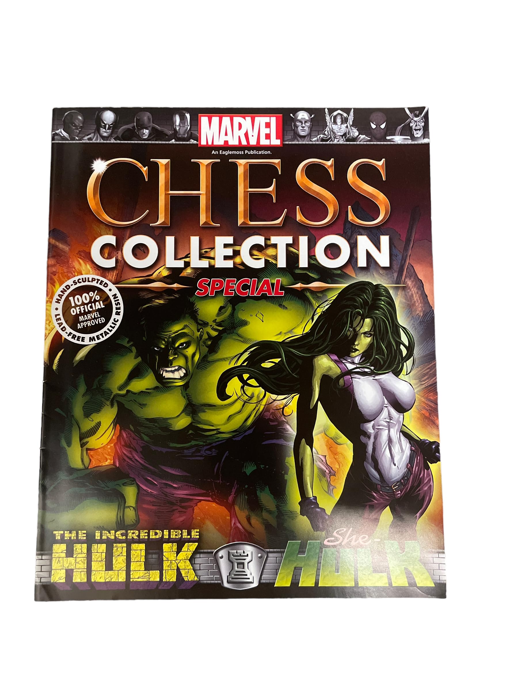 Eaglemoss Marvel Chess Collection Incredible Hulk and She-Hulk Rook Hand-Sculpted Resin Chess Piece with Magazine