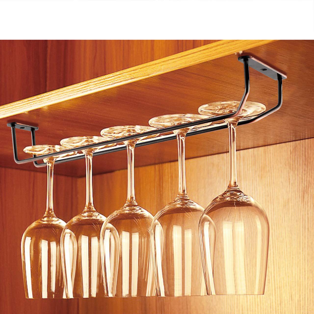 CM Pack of 2 Under Cabinet Hanging Rack Wire Hanger Rack Organizer Holder Rack for Wine Stem Glasses Stemware Wine Glass in Bar Kitchen, 12 Inch Long (Antique Copper Finish)