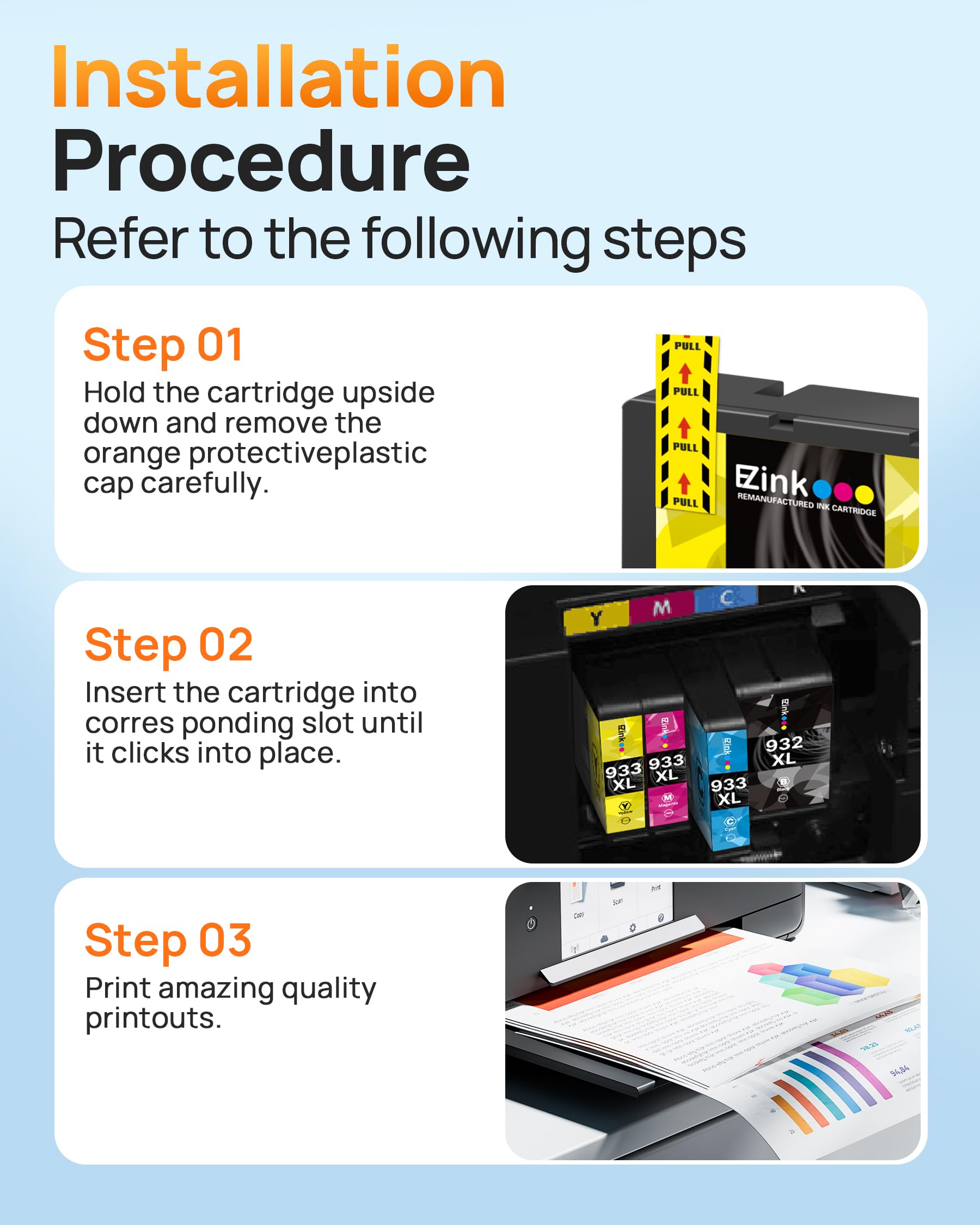E-Z Ink (TM Compatible Ink Cartridge Replacement for HP 932XL 933XL 932 933 to use with Officejet 6100 6600 6700 7110 7510 7610 7612 Printer (1 Black, 1 Cyan, 1 Magenta,1 Yellow) 4 Pack