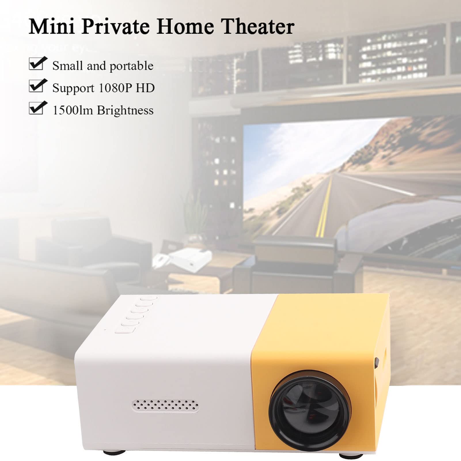 Mini Projector, 1500 Lumens Portable Video Projector LED Support HD 1080P HDMI USB VGA AV SD Cinema Projector Compatible with iPhone iPad Smartphone TV Xbox PC.(us Plug)