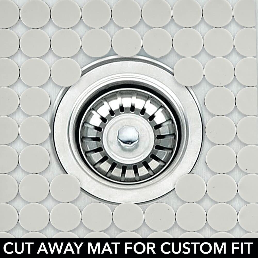 mDesign Adjustable Kitchen Sink Dish Drying Mat/Grid - Soft Plastic Sink Protector, Cushions Sinks, Dishes - Quick Draining Circle Design - Includes 1 Saddle, 2 Large Mats - Set of 3 - Light Gray