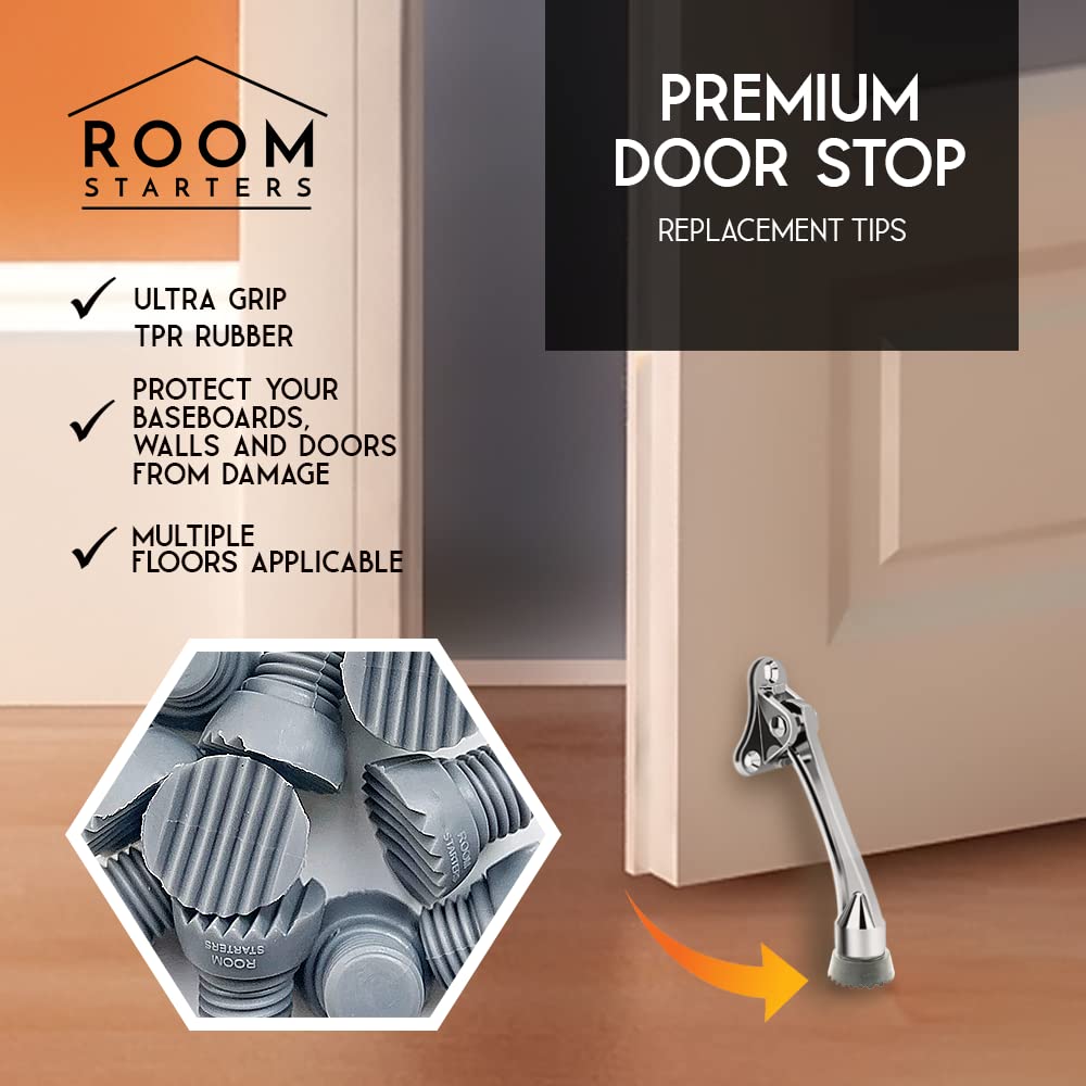 Kick Down Door Stop Ultra Grip Rubber Replacement Tip 10 Pack Threaded by ROOM STARTERS Style 1 (Gray, 10 Pack)