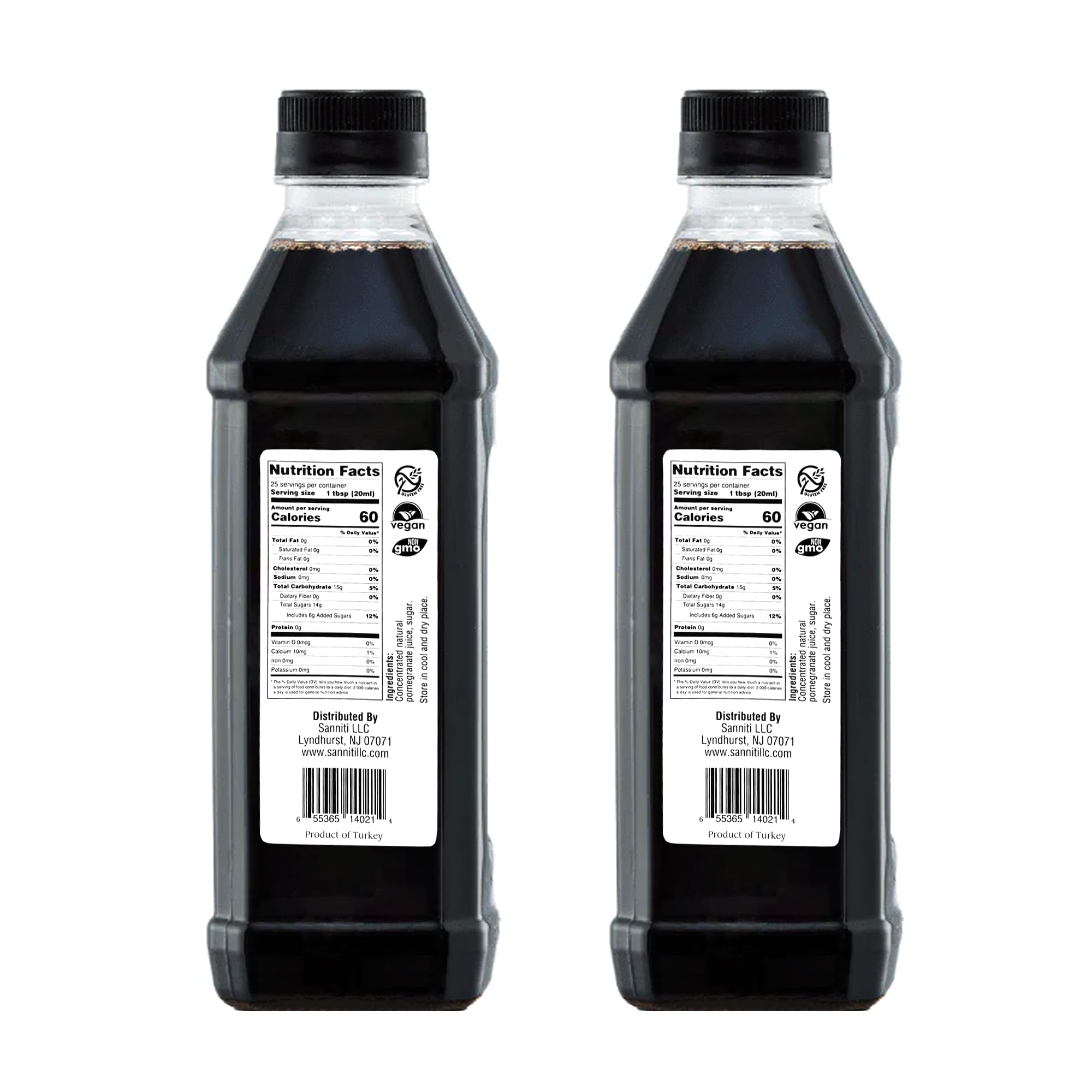 Sanniti Premium Pomegranate Molasses, 17 Fl Oz 500ml (Pack of 2)