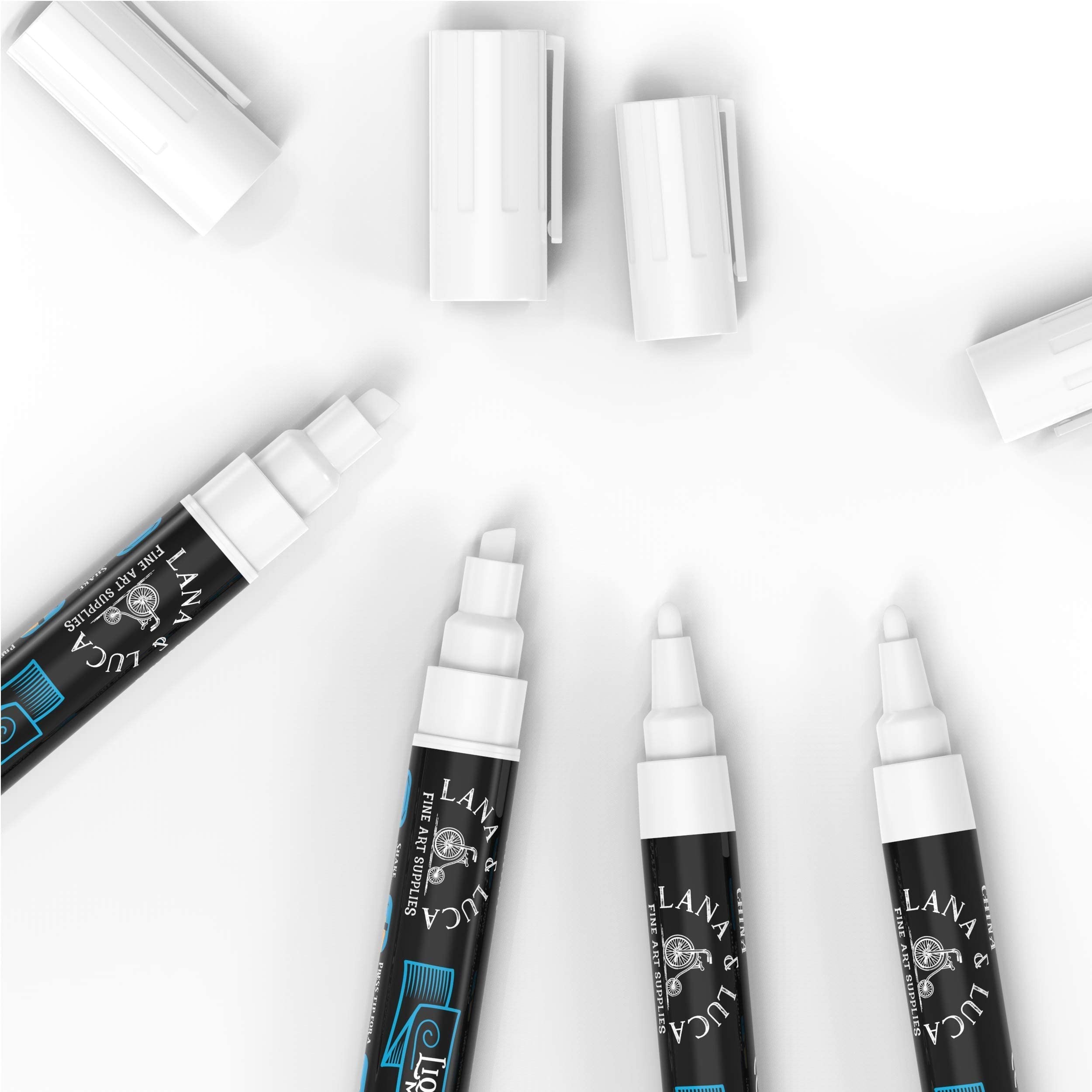 Liquid Chalk Marker Pen - White, Dry Erase for Chalkboard Signs, Windows, Blackboard, Glass with 24 Chalkboard Labels Included (6 Pack) 3-6mm Reversible Tip, 3-3mm Fine Tip