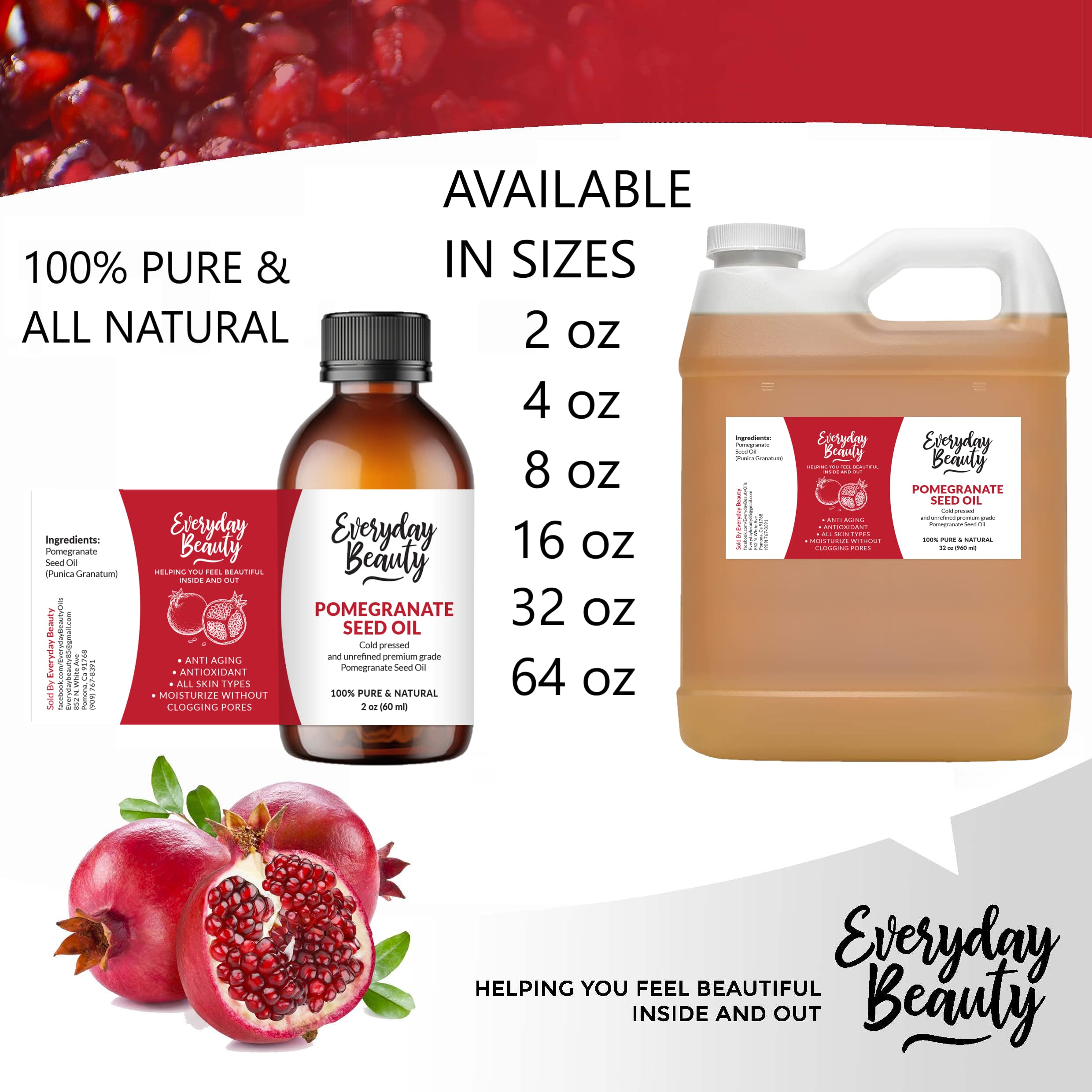 Pomegranate Seed Oil - 32oz Bulk 100% Pure & Natural Cold Pressed and Unrefined Premium Grade Moisturizing Oil For Face, Skin and Hair