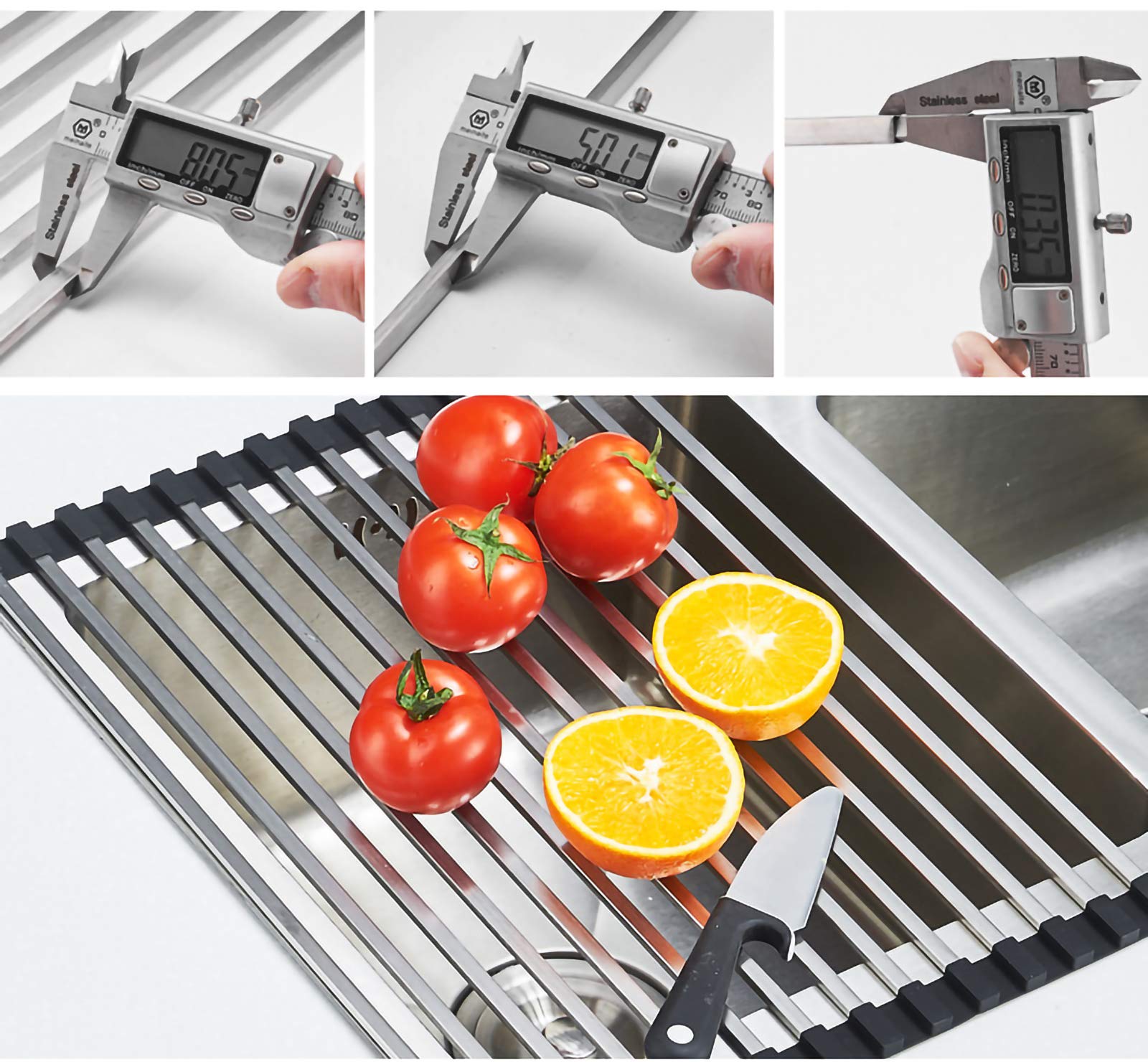 AAKitchen Over the Sink Roll-Up Dish Drying Rack SUS304 Cubic Stainless Still Dish Rack Foldable Multi-Use Kitchen Sink Dish Drainers, Drying/Draining/Trivet (17.8‘’Wx13‘’L)