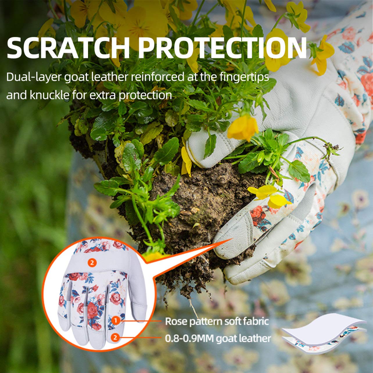 Vgo... 1-Pair Natural Genuine Goatskin Leather Gardening Gloves, Long Cuff Protection, High Dexterity Grip Gloves (Size S, White, GA9658-W)