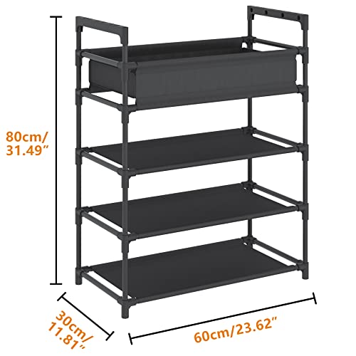 Calmootey 4-Tier Stackable Freestanding Shoe Rack, 2-in-1 Plus Storage Bag Sturdy Shoe Shelf, Non-Woven Fabric Entryway Shoe Shelf with Storage Organizer