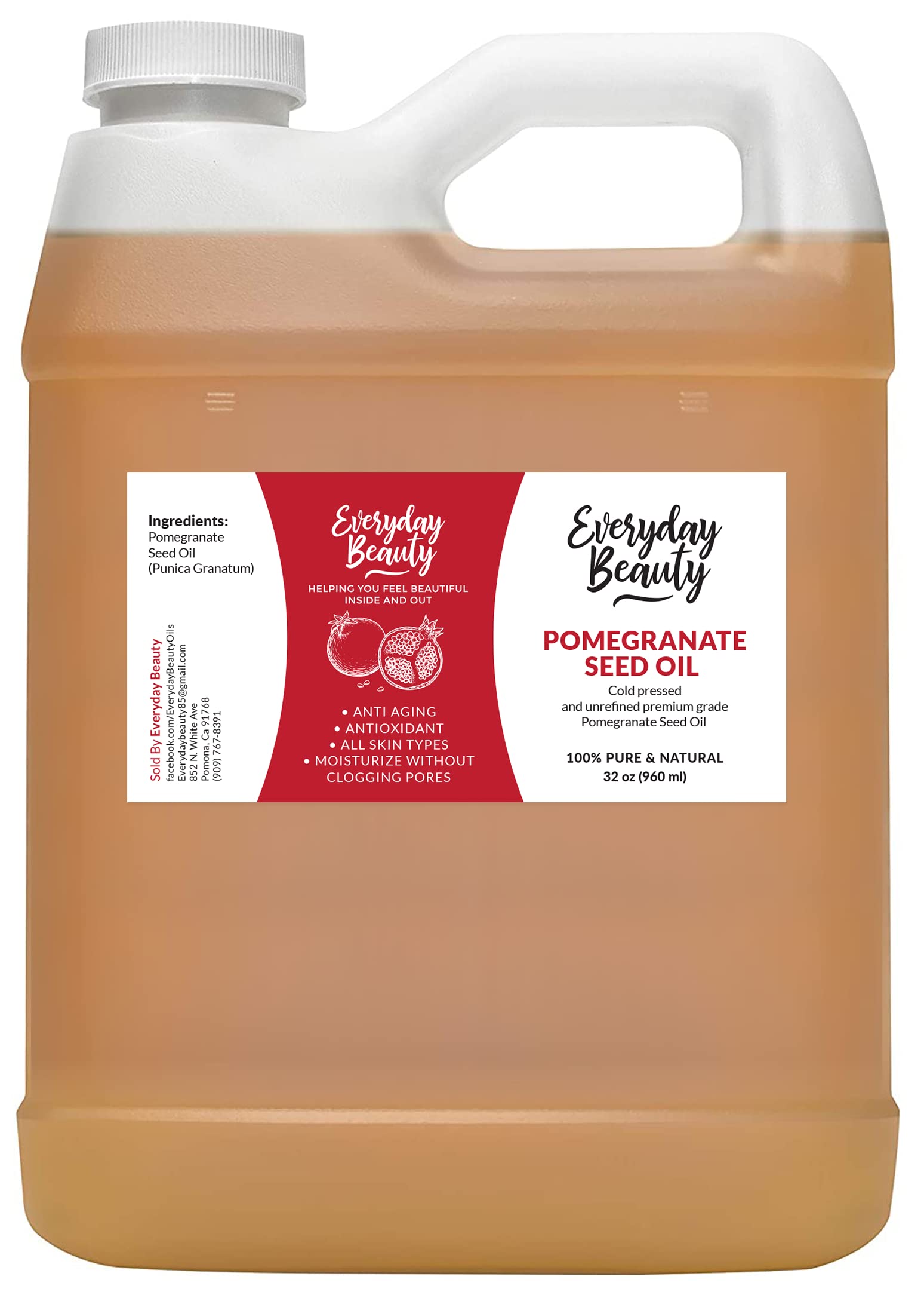 Pomegranate Seed Oil - 32oz Bulk 100% Pure & Natural Cold Pressed and Unrefined Premium Grade Moisturizing Oil For Face, Skin and Hair