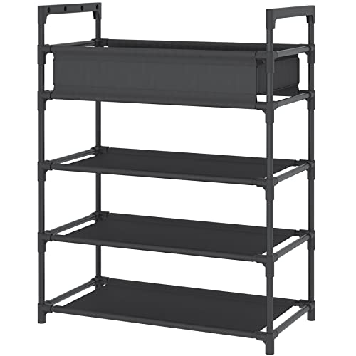 Calmootey 4-Tier Stackable Freestanding Shoe Rack, 2-in-1 Plus Storage Bag Sturdy Shoe Shelf, Non-Woven Fabric Entryway Shoe Shelf with Storage Organizer