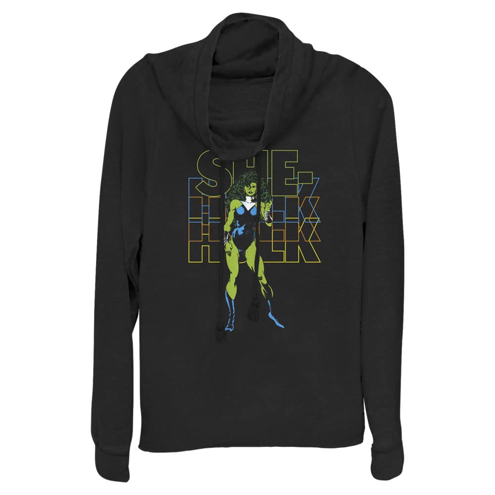 Marvel Classic She Hulk Women's Cowl Neck Long Sleeve Knit Top, Black, Large