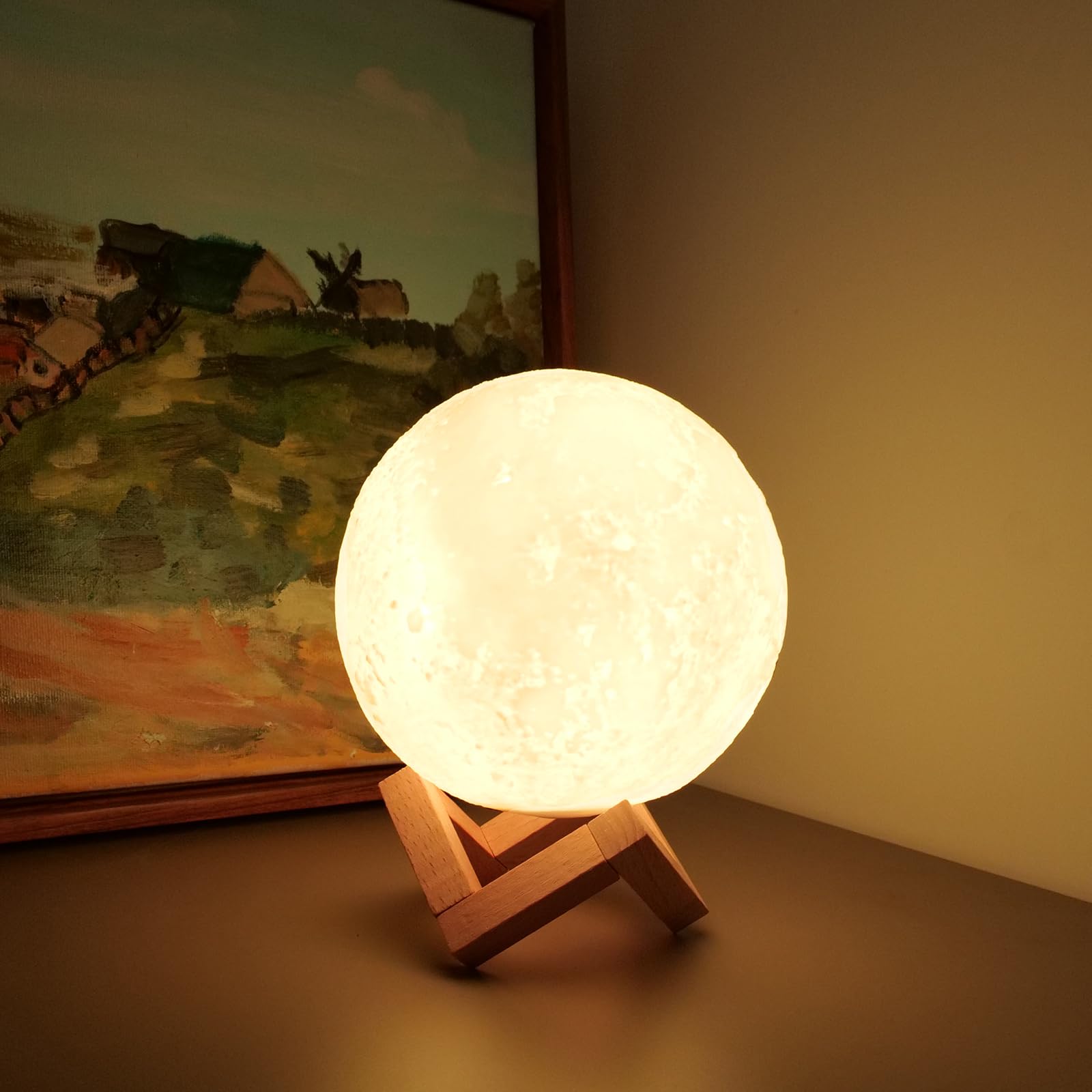 Moon Lamp, LOGROTATE 16 Colors LED Night Light 3D Printing Moon Light with Stand & Remote/Touch Control and USB Rechargeable, Moon Light Lamps for kids friends Lover Birthday Gifts (Diameter 4.8 INCH)