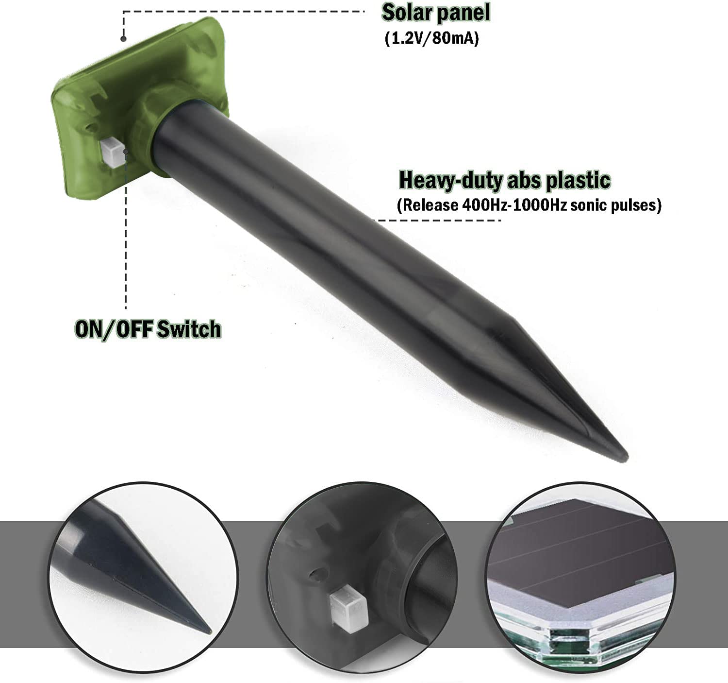 4PCS Animal Mole Repeller, Ultrasonic Mole Repellent Solar Powered, Mole Repeller, Outdoor Waterproof Solar Mole Control, Moles, Snakes, Gophers, Rats
