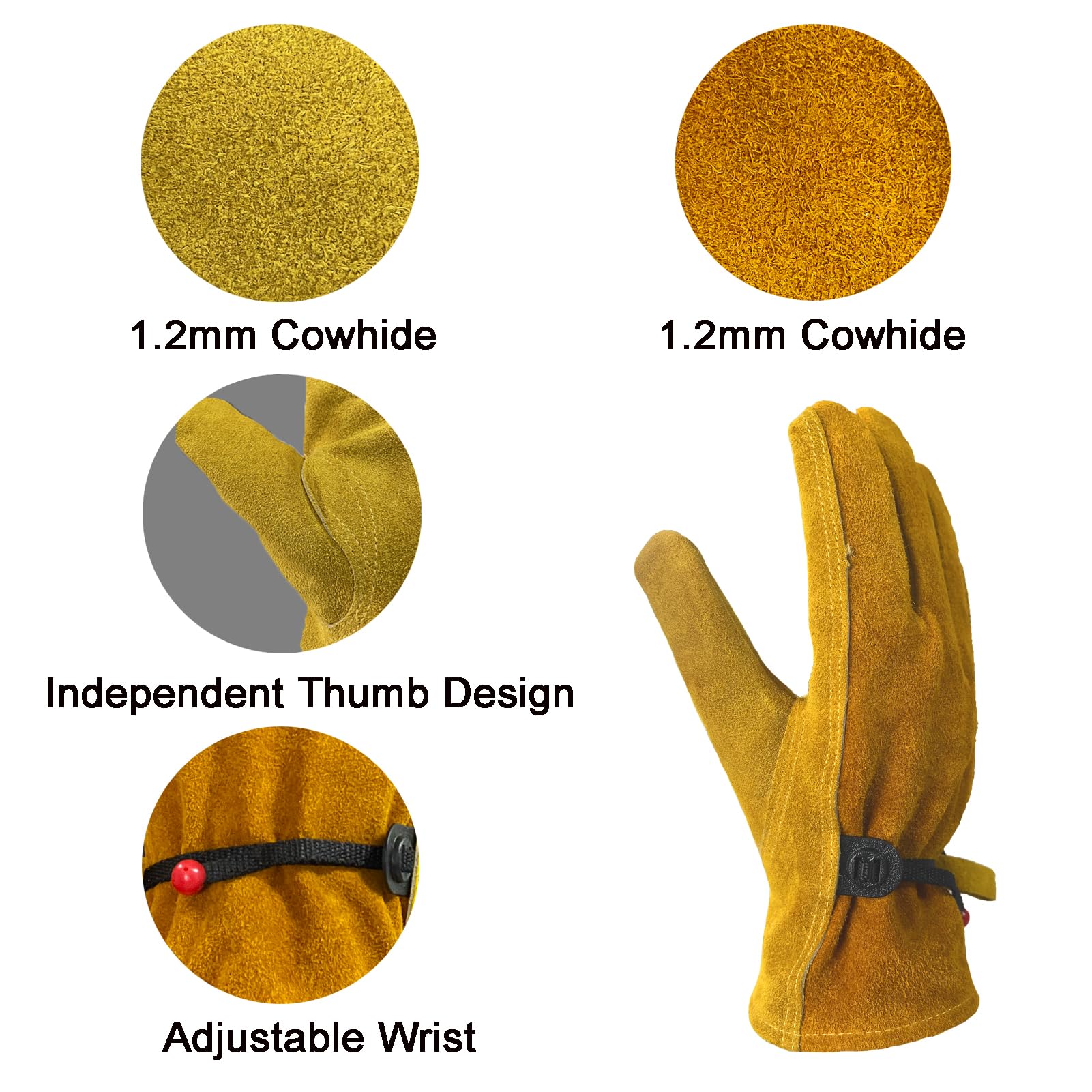 AOUCHI Leather Work Gardening Thorn Proof Glove with Cotton Lining for Wood Cutting/Construction/Truck Driving/Garden/Yard Working for Men and Women 1 Pair (L)