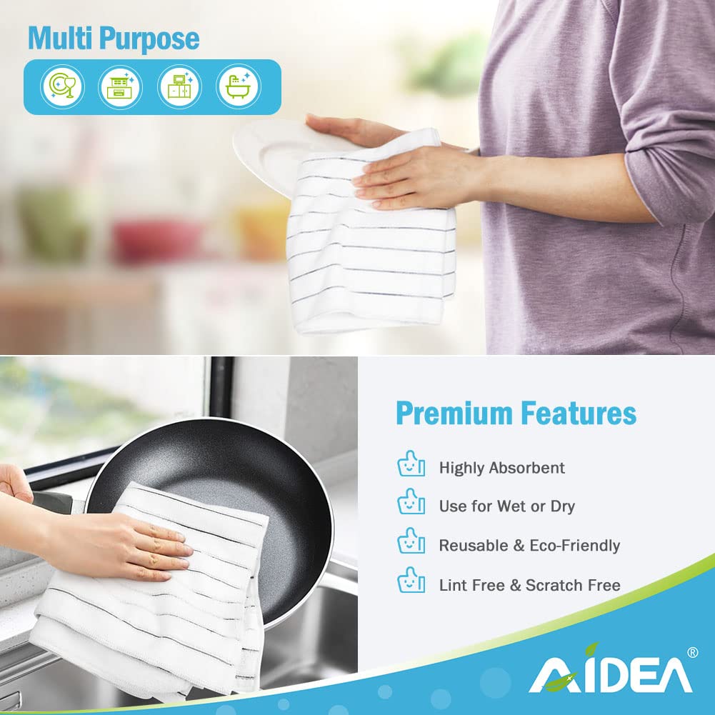 AIDEA Dish Towels-8Pack, 18βx26β, Super Soft and Absorbent, Multi-Purpose Microfiber Kitchen Towels for Home, Kitchen-Grey/White