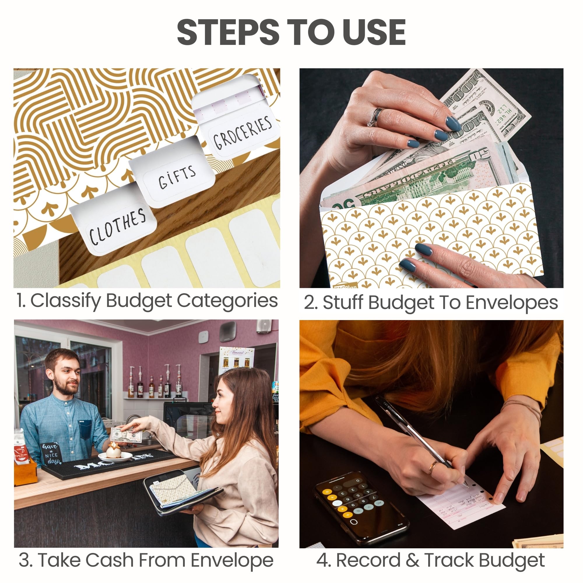 Cash Envelope Wallet All in One Budget System with 12x Tabbed Cash Envelopes , 12x Monthly Budget Cards ,1x Yearly budget planner sheet Complete Money Organizer Set for Cash RFID Blocking