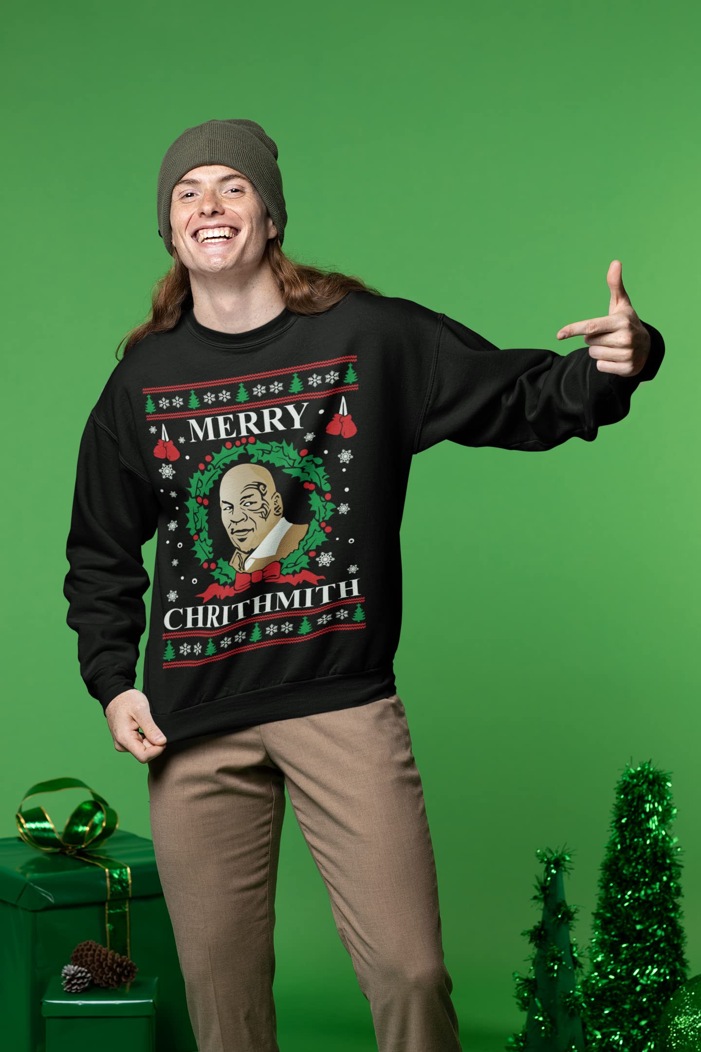 Wild Bobby Merry Chrithmith Ugly Christmas Sweater Unisex Crewneck Graphic Sweatshirt, Black, Large