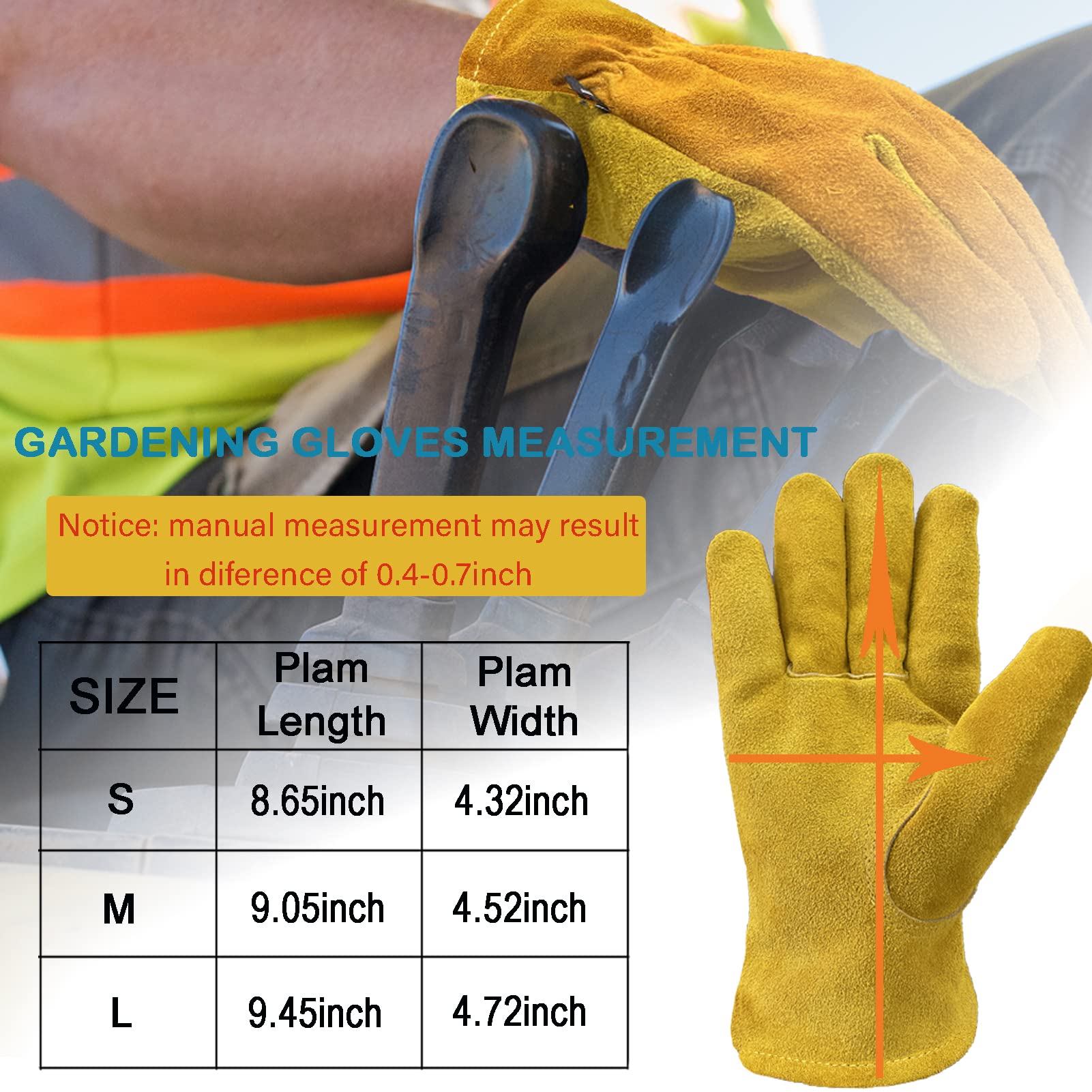 AOUCHI Leather Work Gardening Thorn Proof Glove with Cotton Lining for Wood Cutting/Construction/Truck Driving/Garden/Yard Working for Men and Women 1 Pair (L)