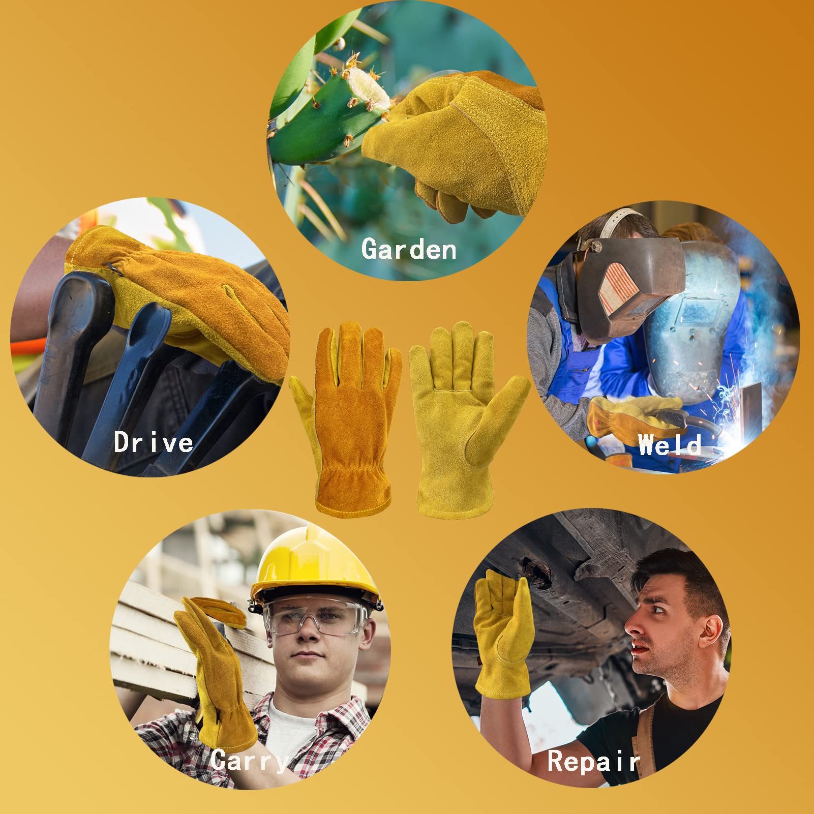 AOUCHI Leather Work Gardening Thorn Proof Glove with Cotton Lining for Wood Cutting/Construction/Truck Driving/Garden/Yard Working for Men and Women 1 Pair (L)