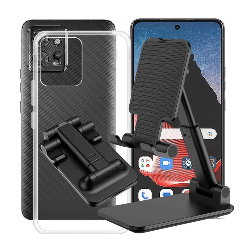 HGJTF Phone Case for Motorola ThinkPhone (6.6 Inch), with Foldable Phone Stand for Desk- Ultra-Thin Clear [Anti-Yellowing] [Shockproof] Soft Silicone TPU Bumper Cover Shell for Motorola ThinkPhone