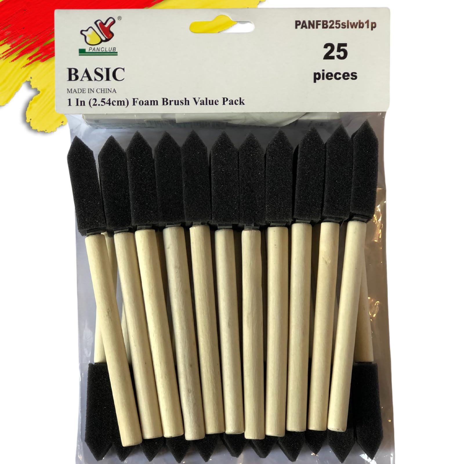 PANCLUB Foam Paint Brush Set I Sponge Brush Paint I 1 Inch - 25 Pack I with Wood Handles I Great for Art, Varnishes, Acrylics, Stains, Crafts
