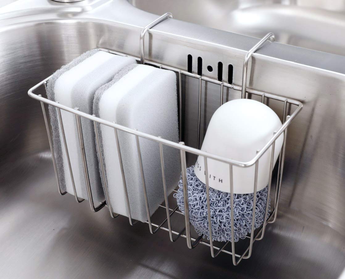 Fafcitvz Kitchen Sponge Holder, Sink Caddy Brush Soap Dishwashing Drainer Rack Dish Draining Sink Basket